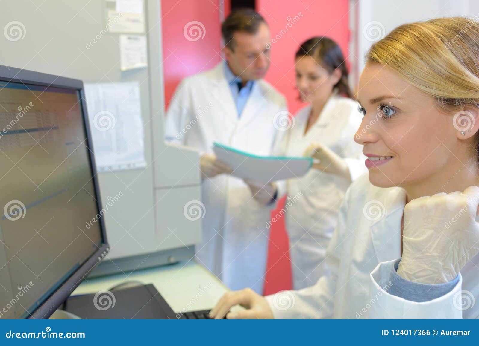 Lady Smiling while Using Computer Stock Photo - Image of internet ...