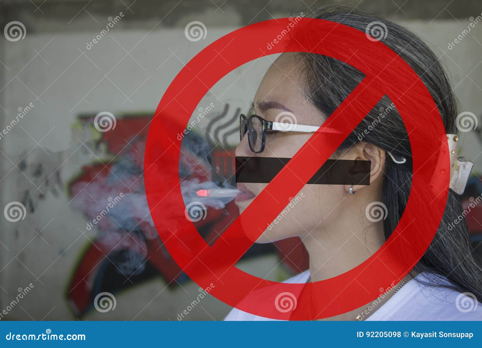Lady Smoking a Non-smoking Panel, Smoking Cessation Campaign Stock ...