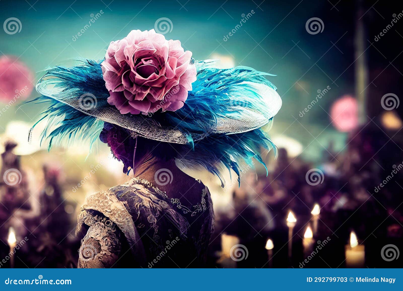 Lady with Sophisticated Fancy Hat with Flowers Stock Illustration ...