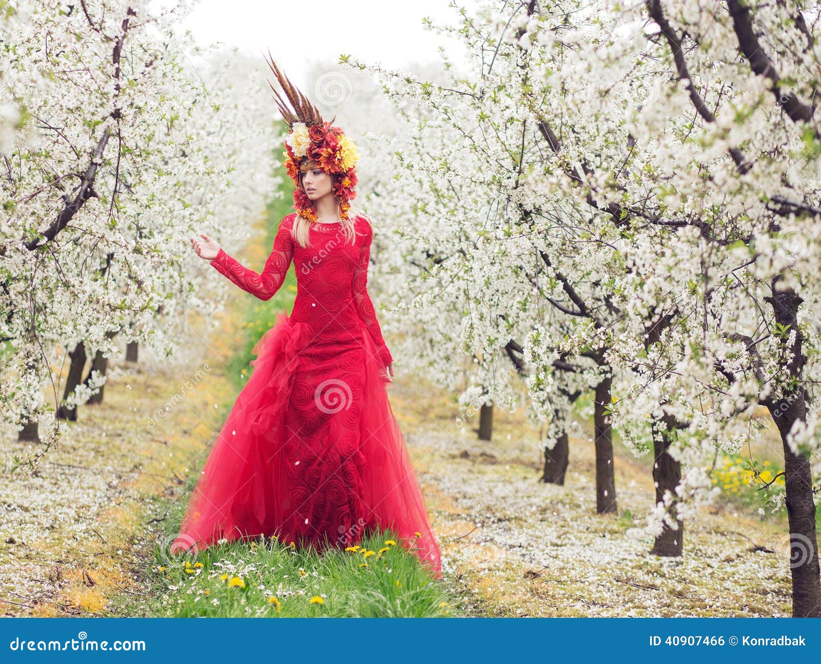 Lady Spring in the Cherry Orchard Stock Photo - Image of nymph, female ...