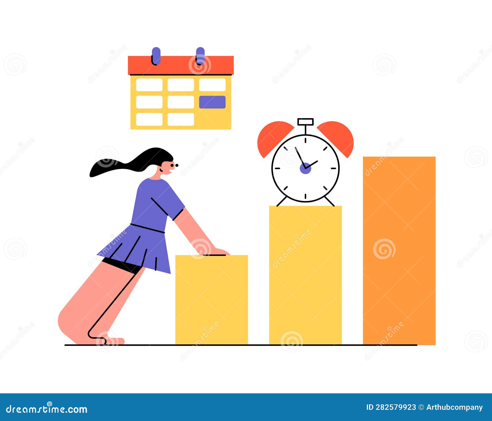Lady Standing Near Diagram and Clock, Doing Different Tasks and ...