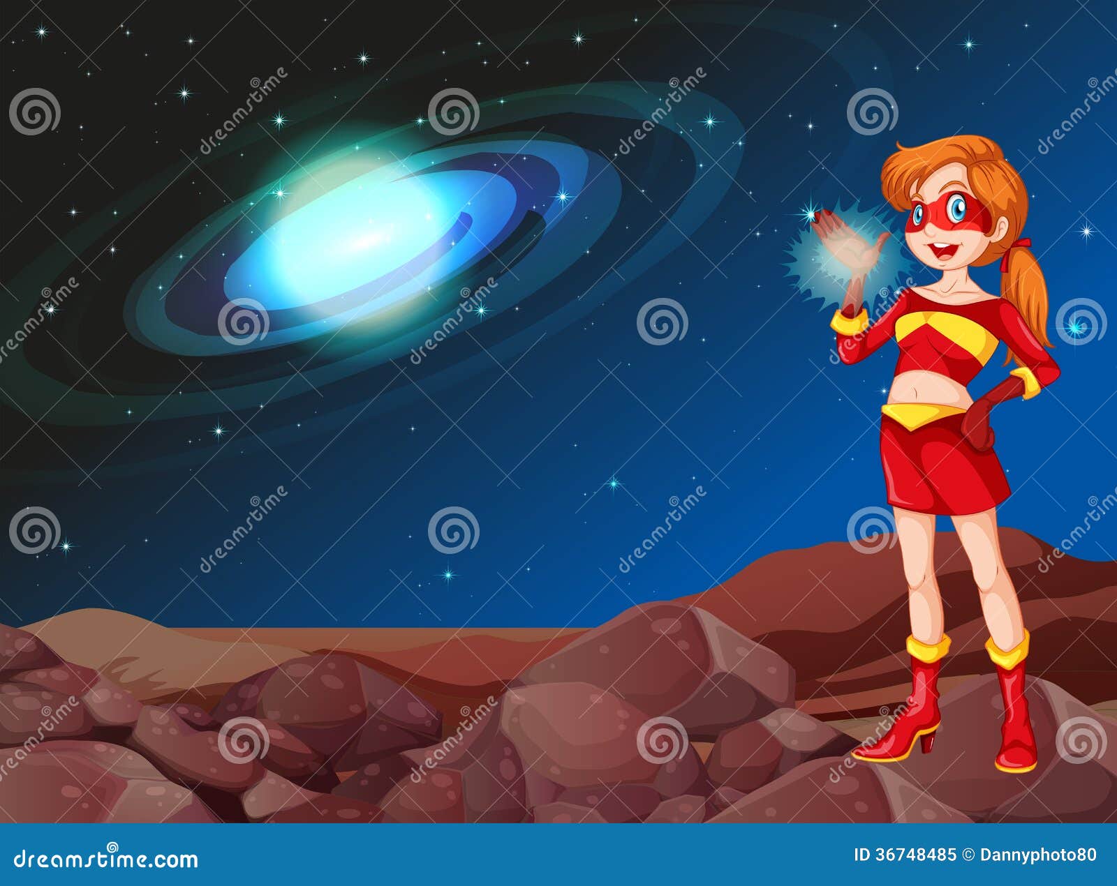 A Lady Superhero at the Outerspace Stock Illustration - Illustration of ...