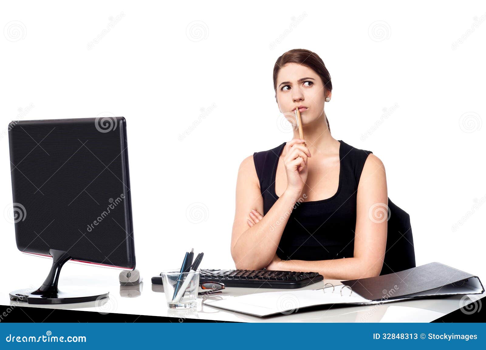 Lady Thinking of a Solution for Client S Query Stock Image - Image of ...
