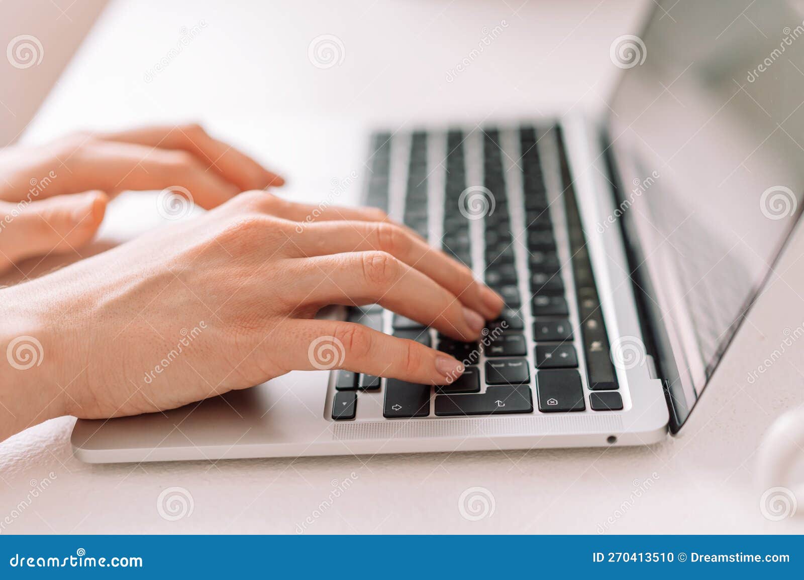 Lady Typing on Laptop Keyboard at Table Stock Photo - Image of adult ...