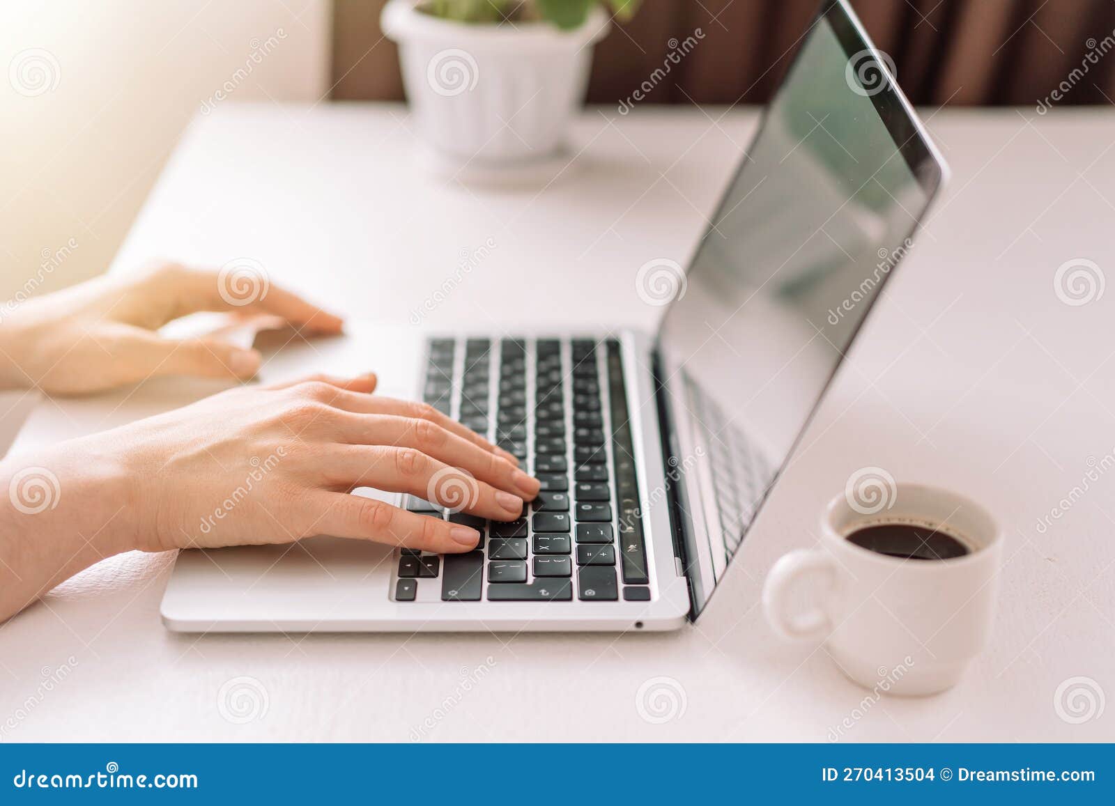 Lady Typing on a Laptop at the Table Stock Photo - Image of beautiful ...