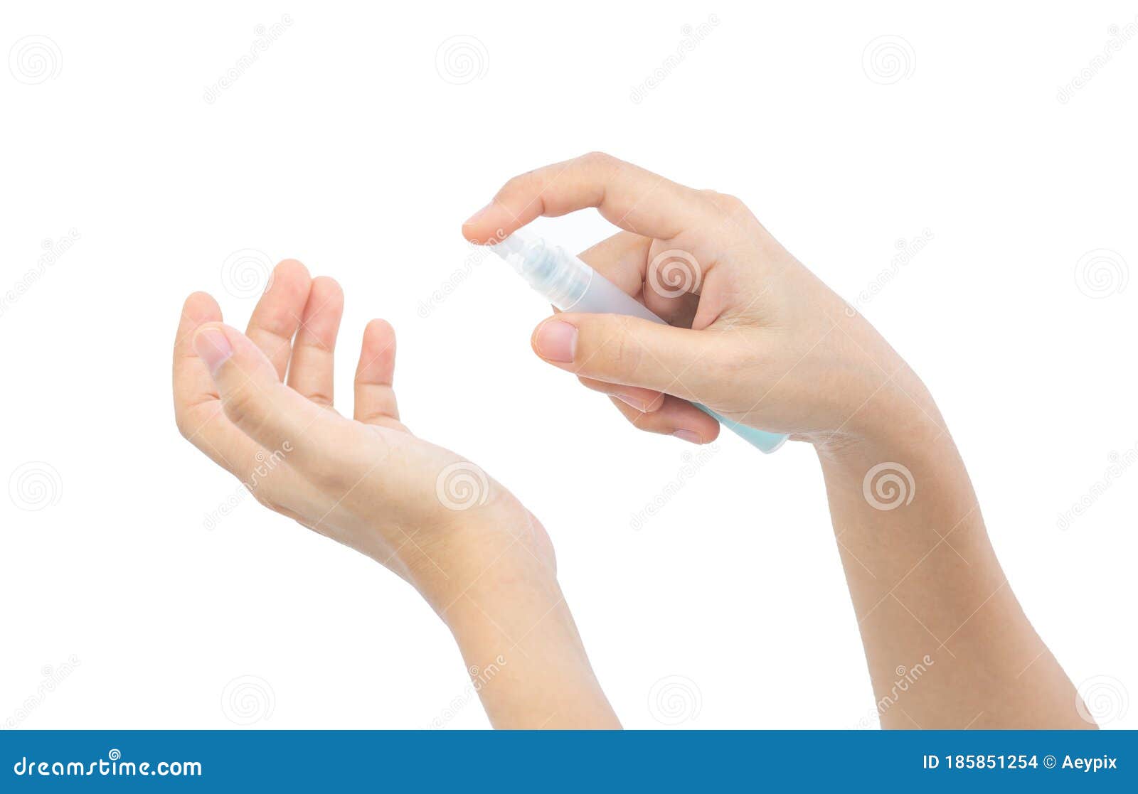 Lady Using Alcohol Spray for Cleaning Her Hands Stock Photo - Image of ...