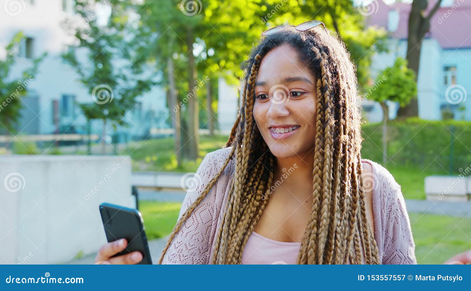 Lady Using a Phone Outdoors Stock Image - Image of digital, mobile ...
