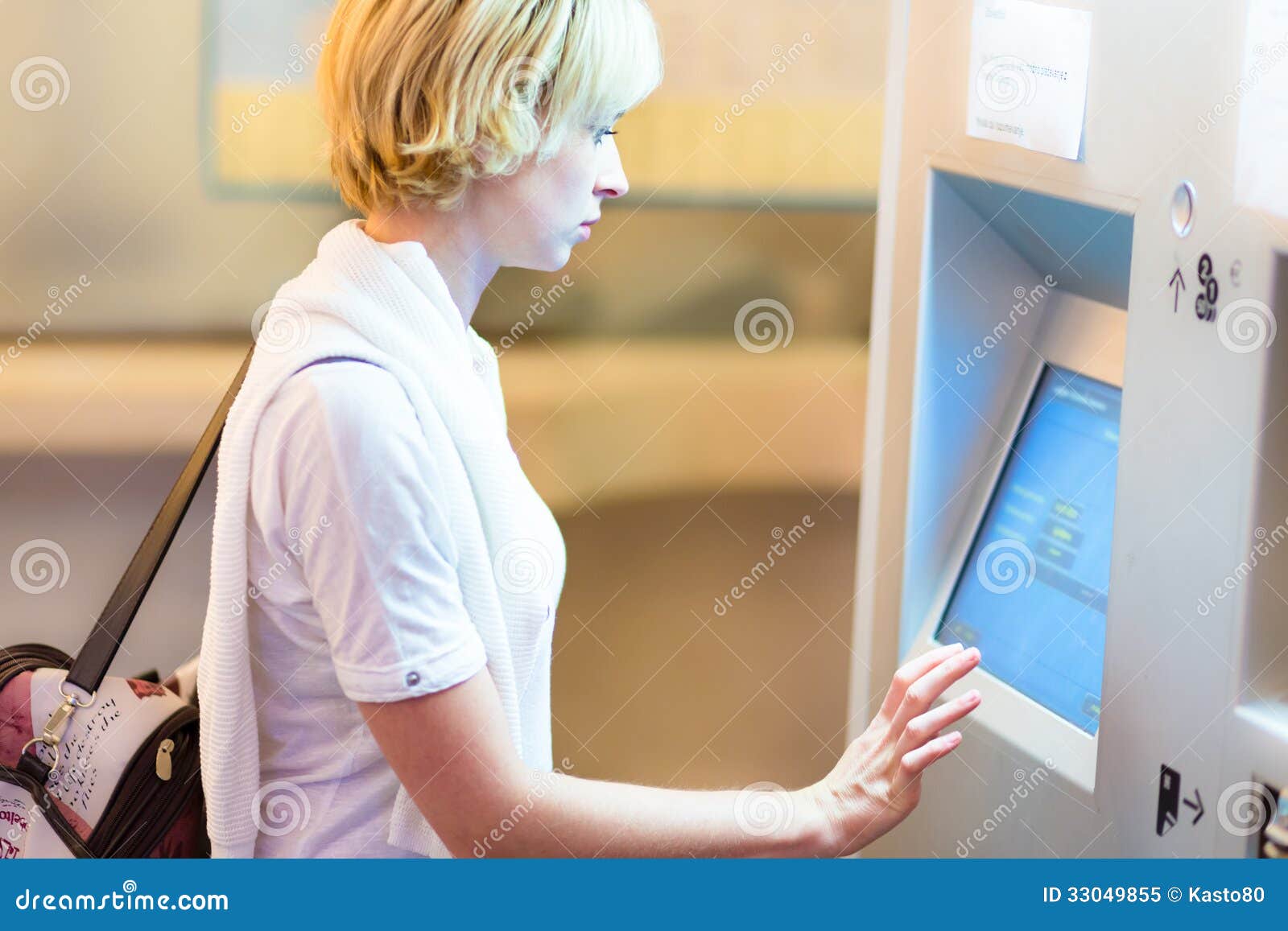 Lady Using Ticket Vending Machine. Stock Image - Image of female ...
