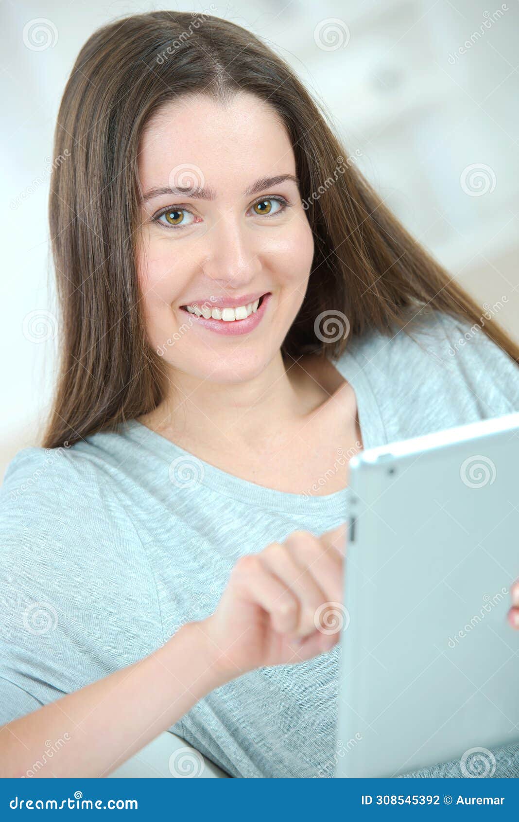 Lady Using Touchscreen Computer Stock Photo - Image of isolated, girl ...
