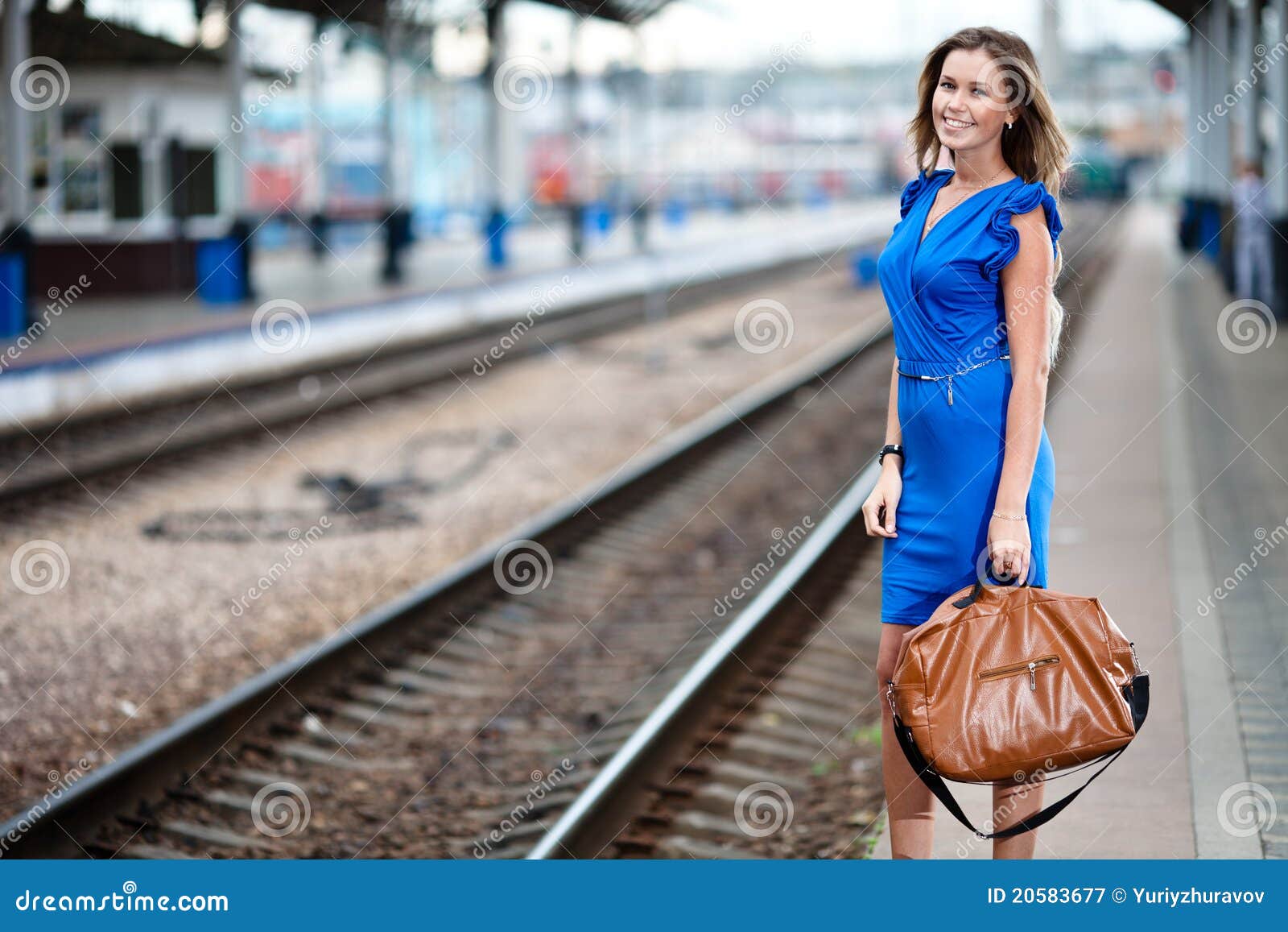 Lady Waiting Train on the Railway Station Stock Image - Image of ...