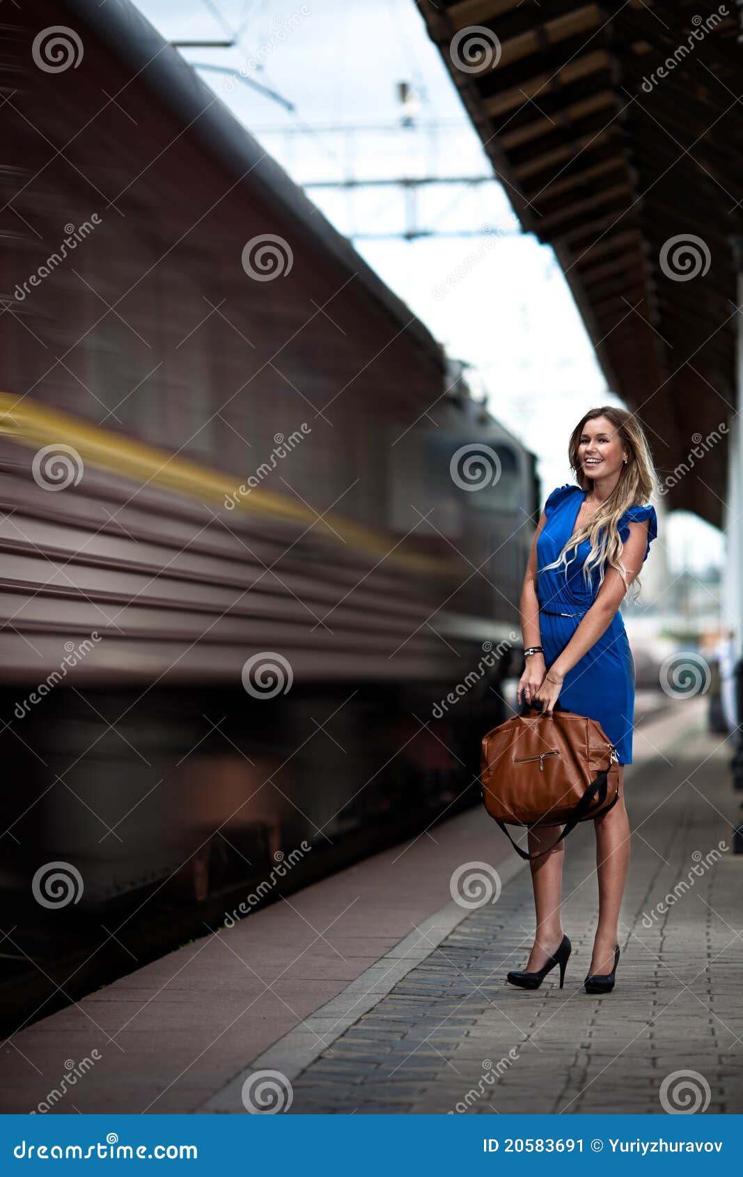 Lady Waiting Train on the Railway Station Stock Image - Image of motion ...