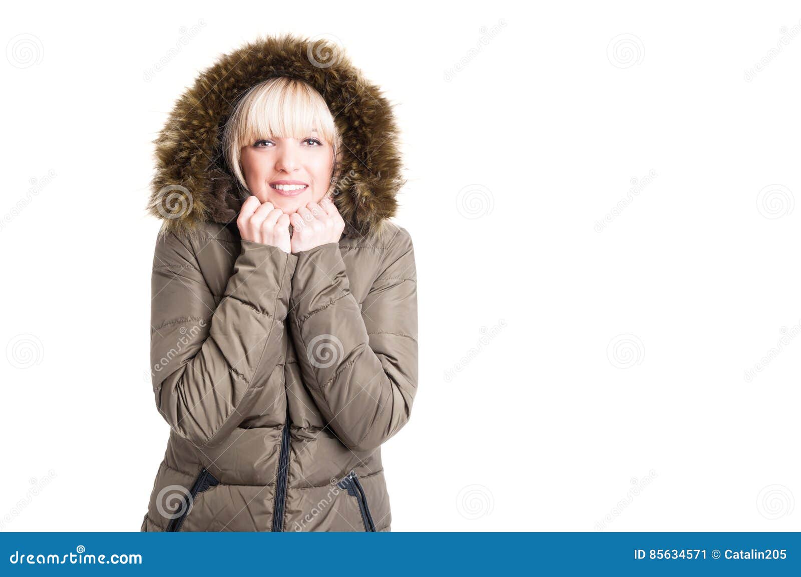 Lady Wearing Winter Jacket with Hood Being Cold Stock Image - Image of ...