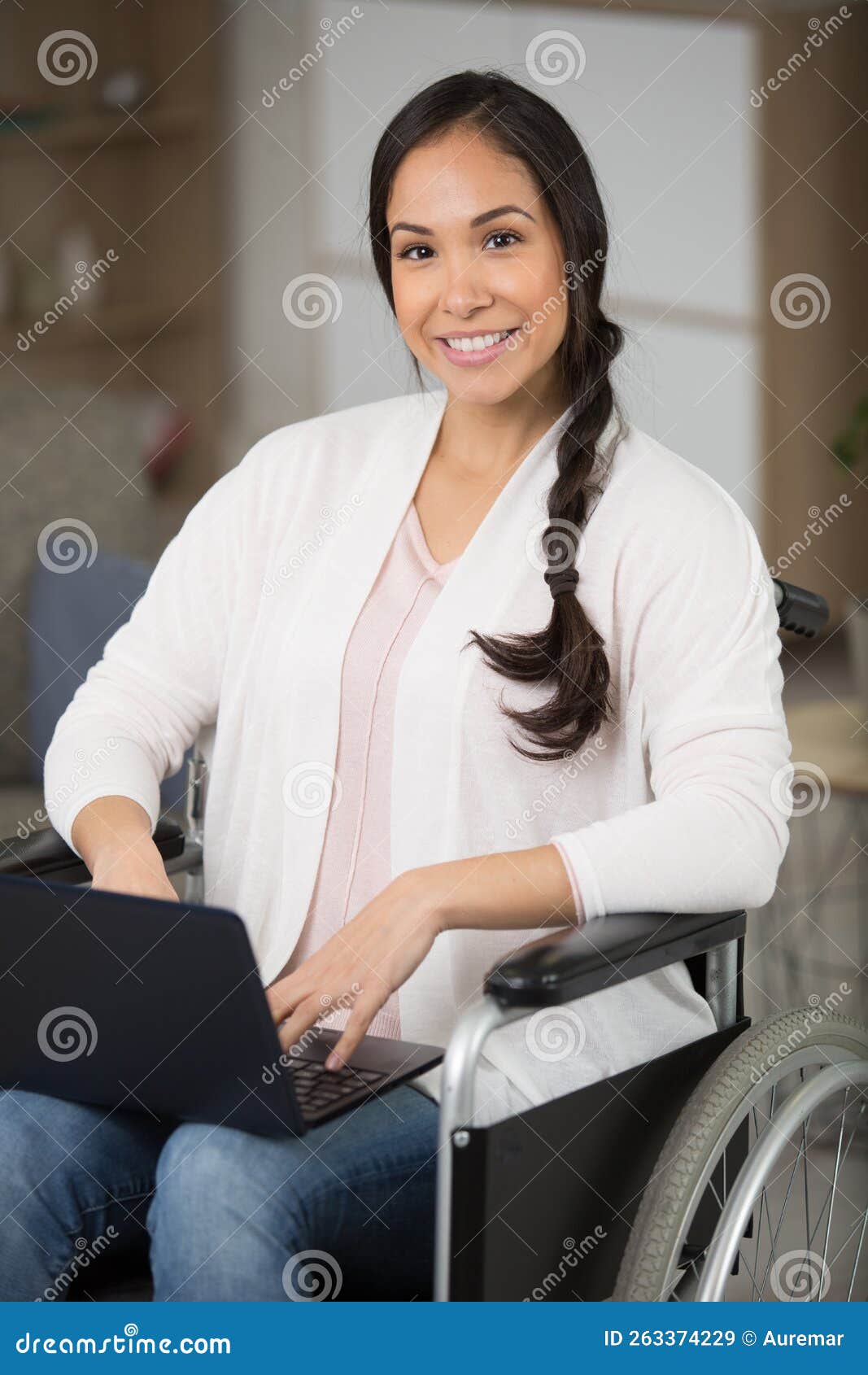 Lady in Wheelchair Using Laptop Stock Image - Image of expression ...