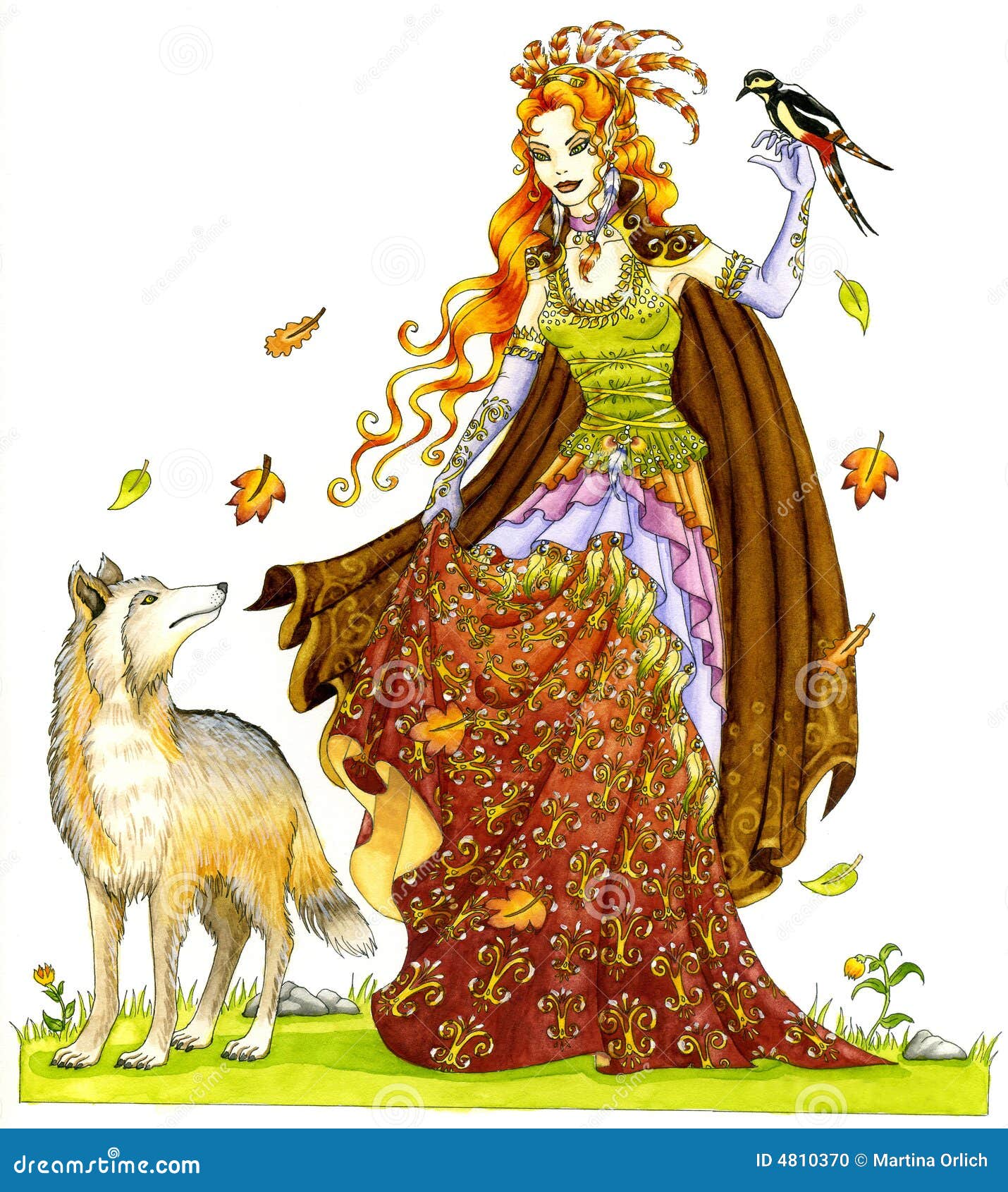 Lady of the wolves stock illustration. Illustration of redhead - 4810370