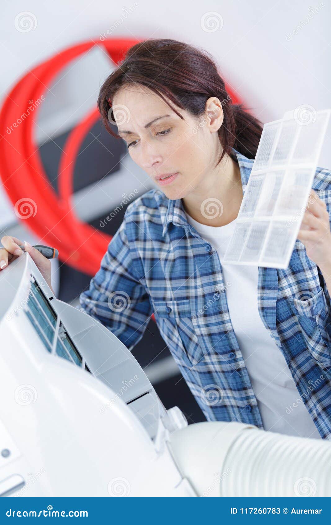 Lady Working on Air Conditioning Unit Stock Image - Image of equipment ...