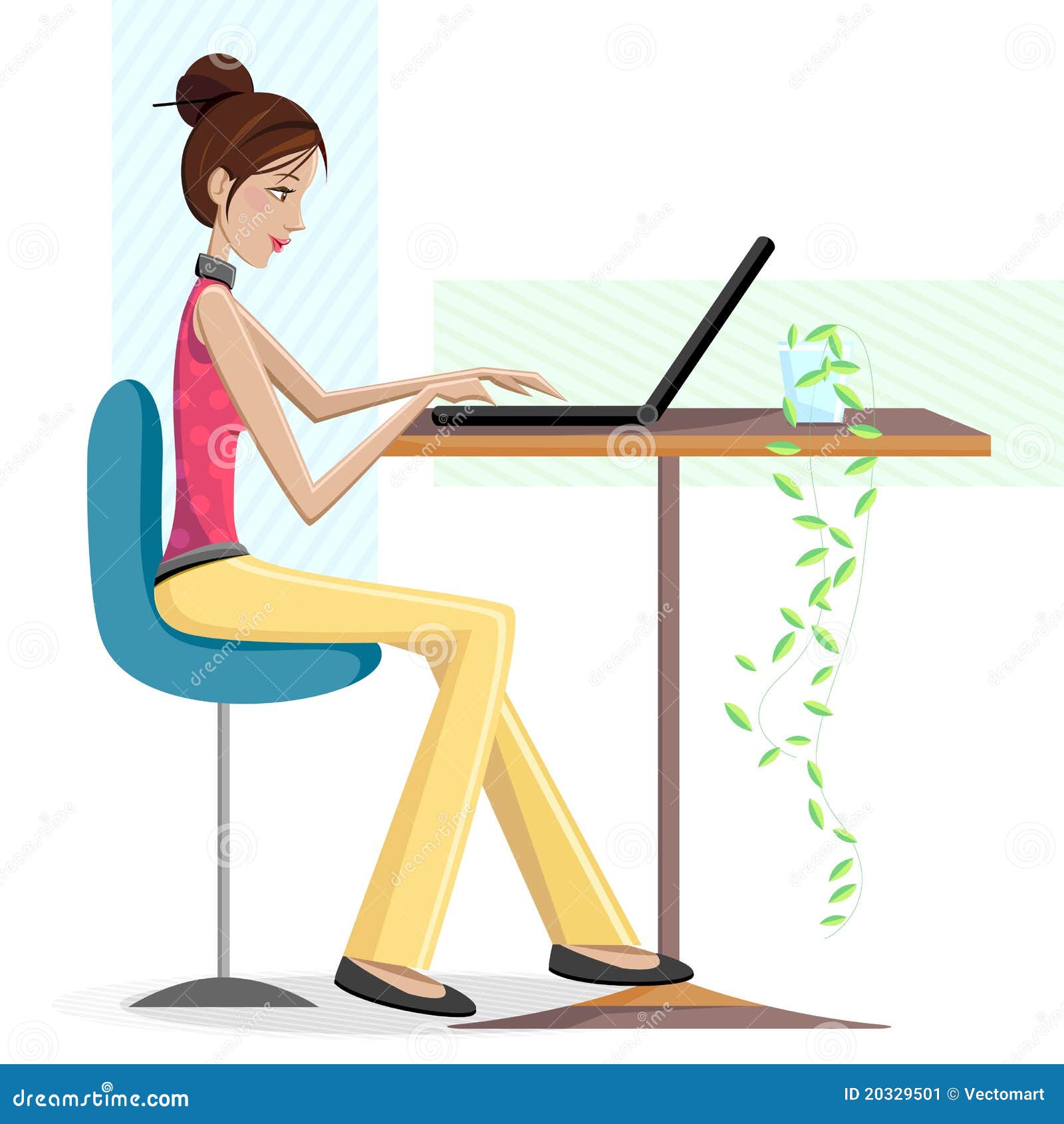 Lady Working On Laptop While Laying On Floor. Cartoon Vector ...
