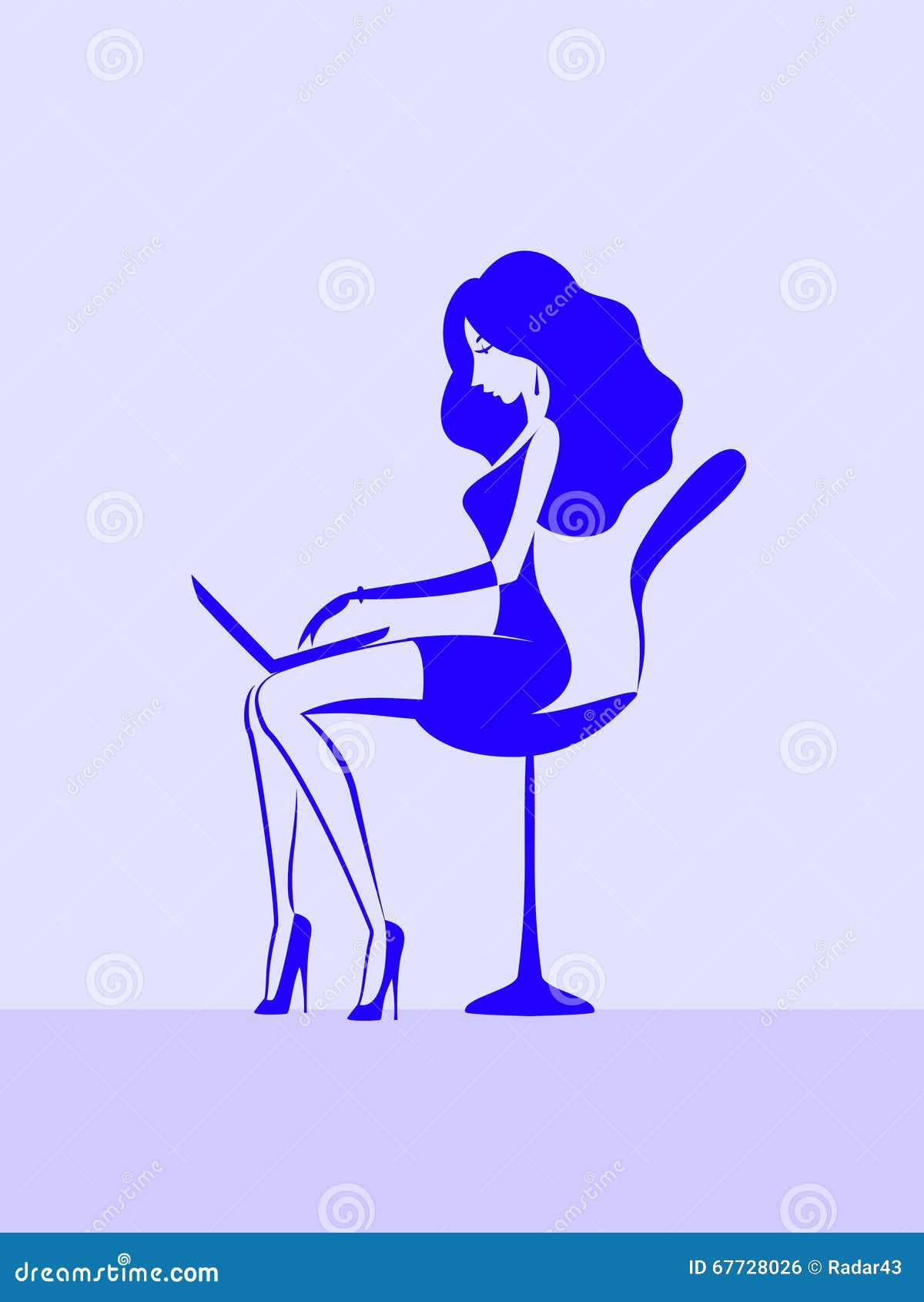 Lady works at the computer stock vector. Illustration of attractive ...