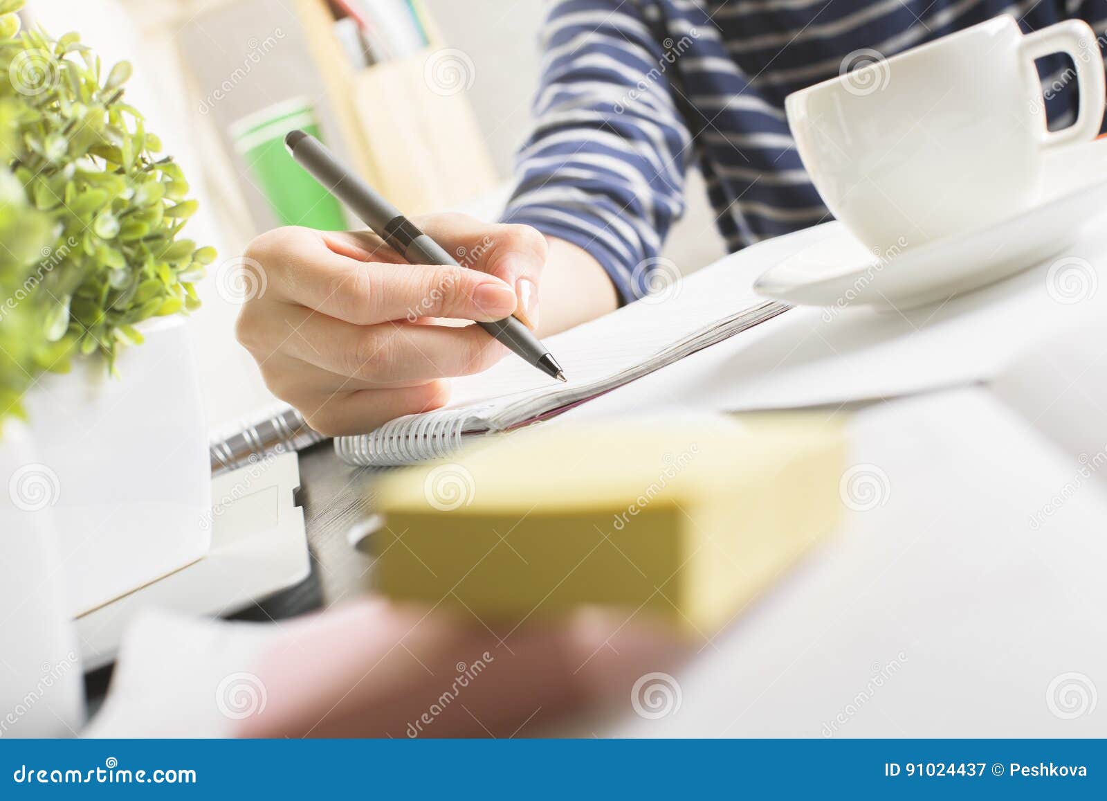 Lady writing in notepad stock image. Image of bright - 91024437