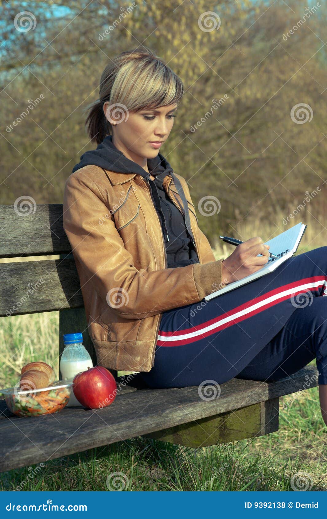 Lady Writing Outdoors stock photo. Image of leisure, concentration ...