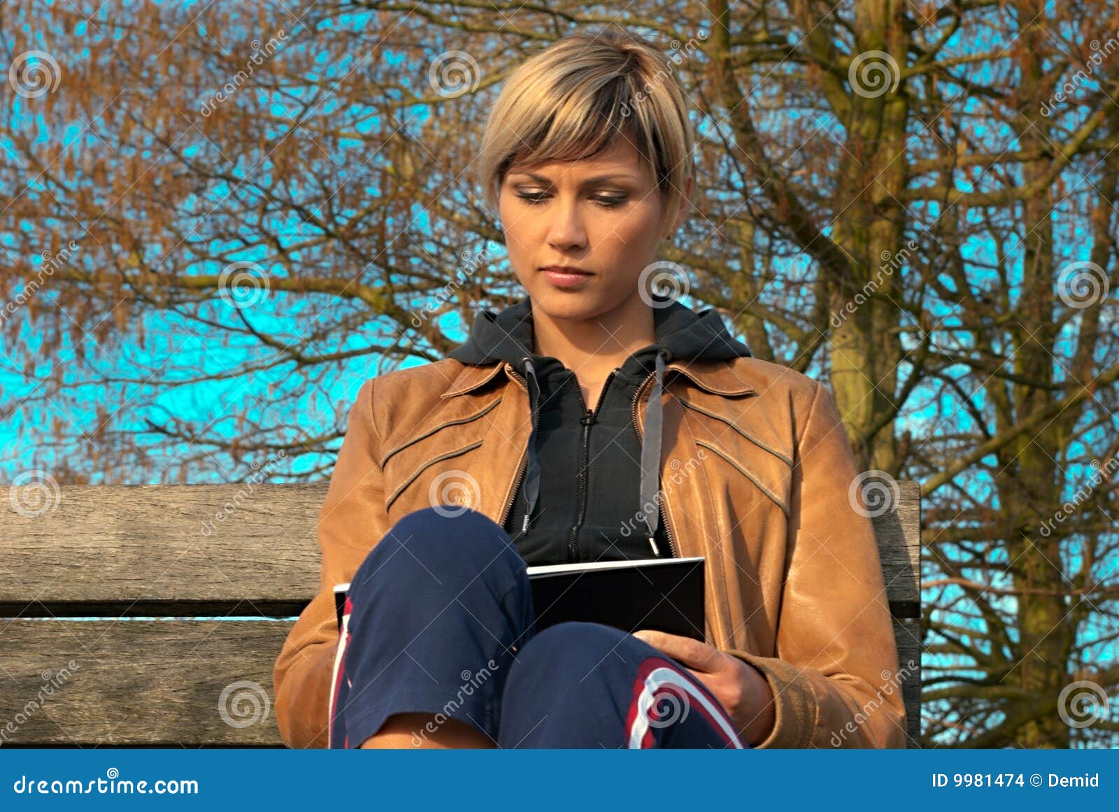 Lady Writing Outdoors stock photo. Image of letter, lifestyle - 9981474