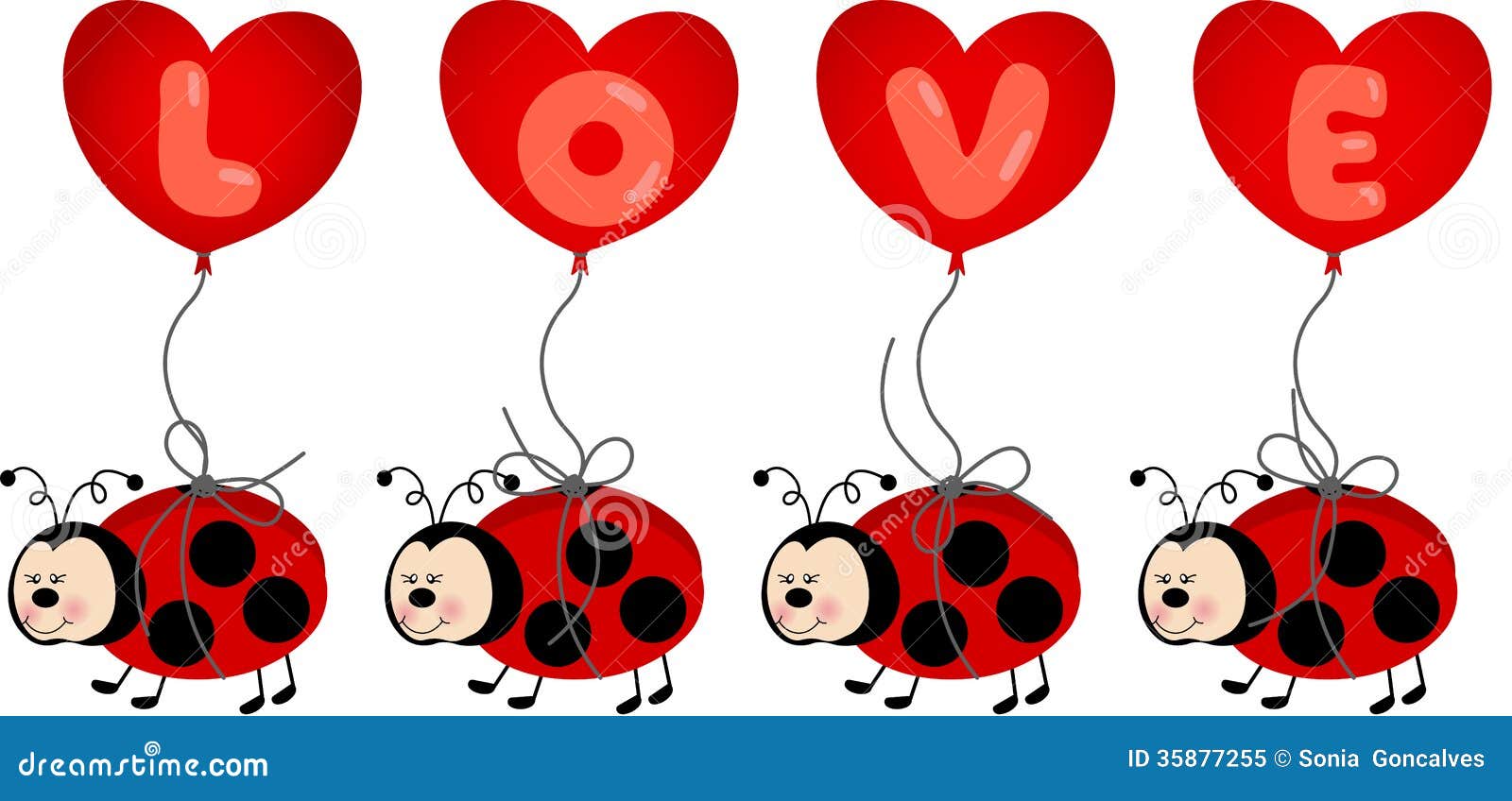 Ladybird Holding Love Heart Balloon Stock Vector - Illustration of ...
