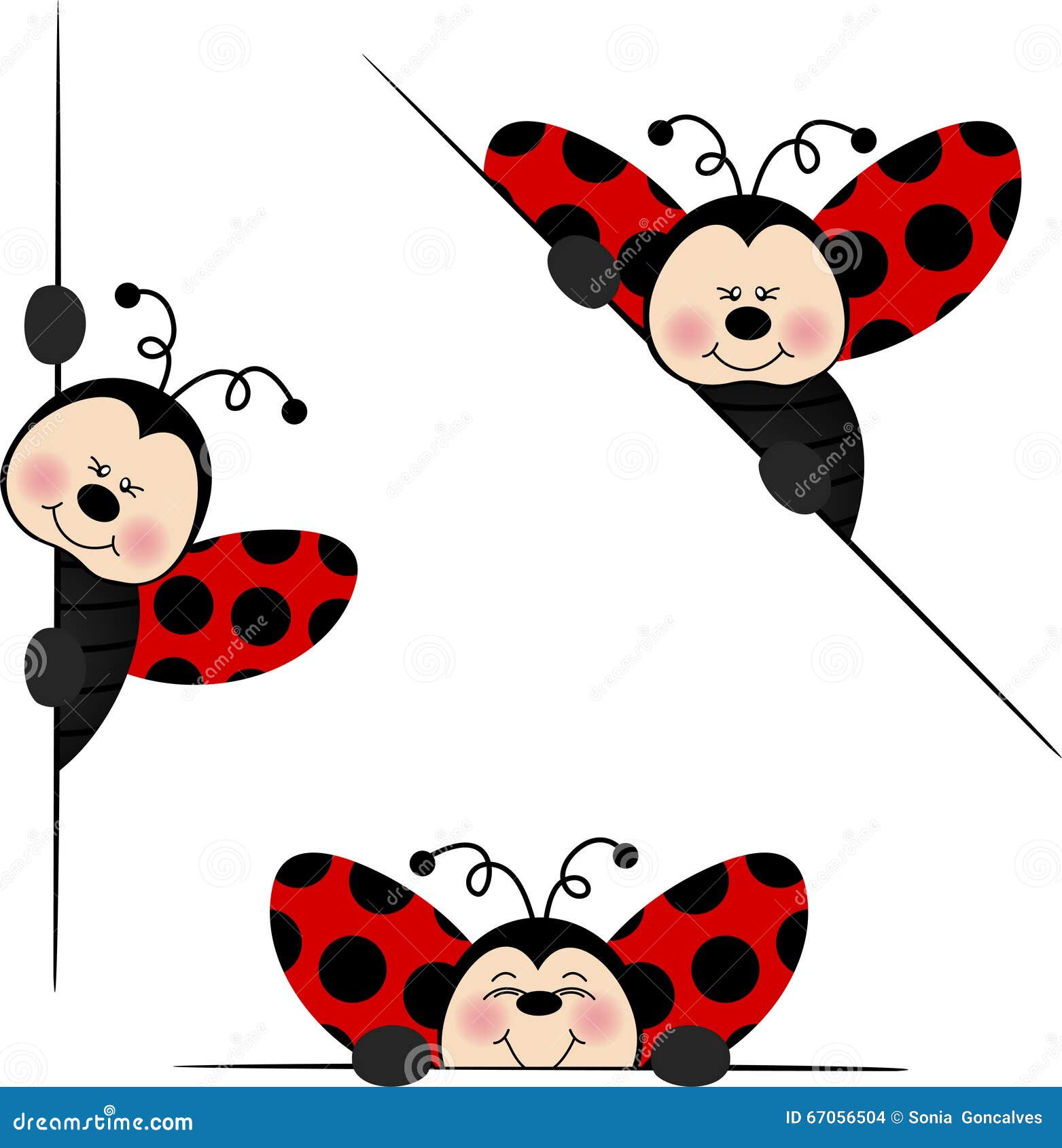 Ladybird Peeking from Behind in Various Positions Stock Vector ...