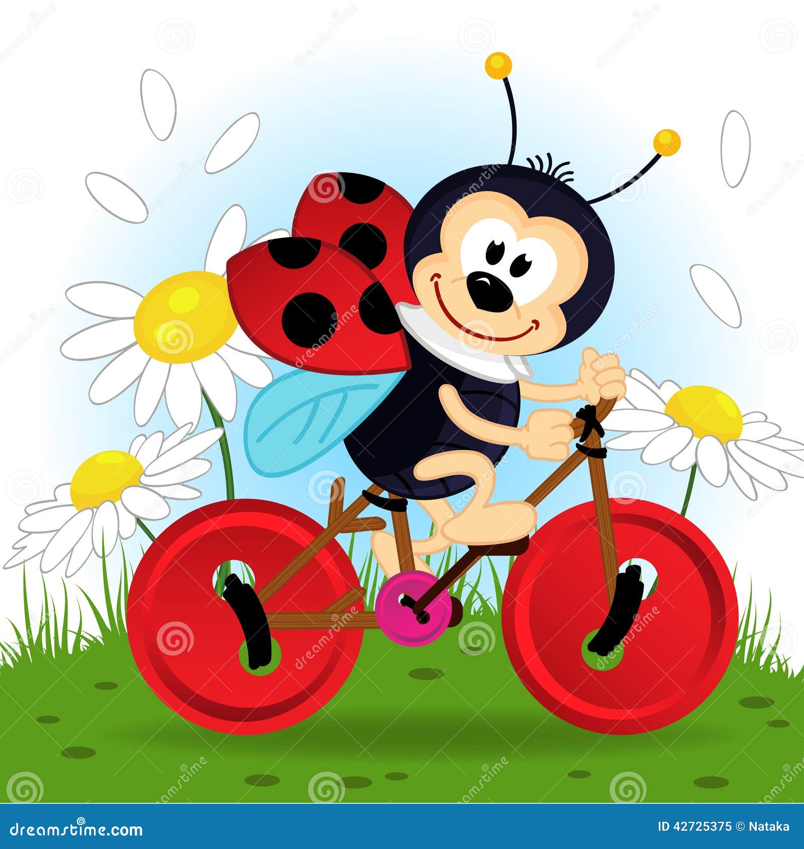 Ladybug On Bike Cartoon Vector | CartoonDealer.com #42725375