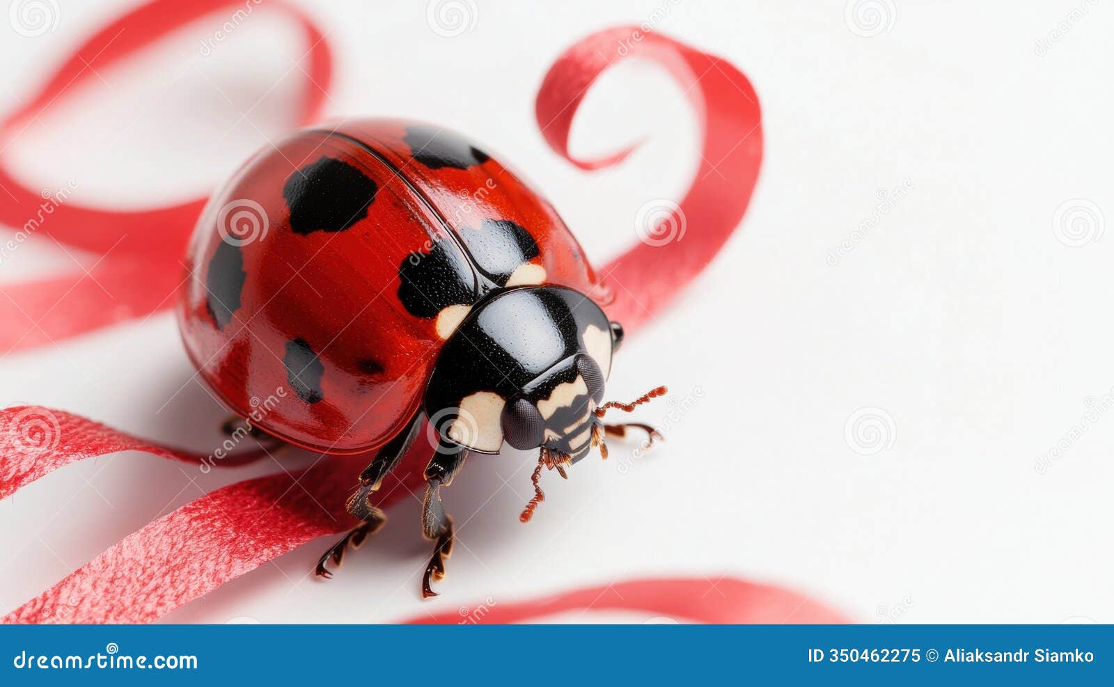A Ladybug with Black Spots on Its Back and a Red Ribbon Stock ...
