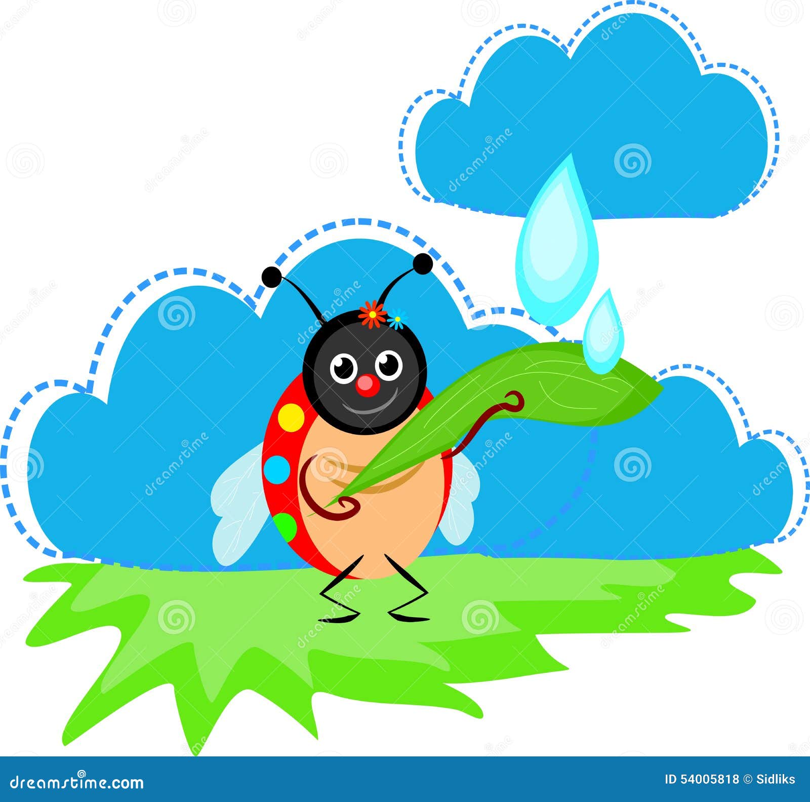 Ladybug catching rain stock illustration. Illustration of drop - 54005818