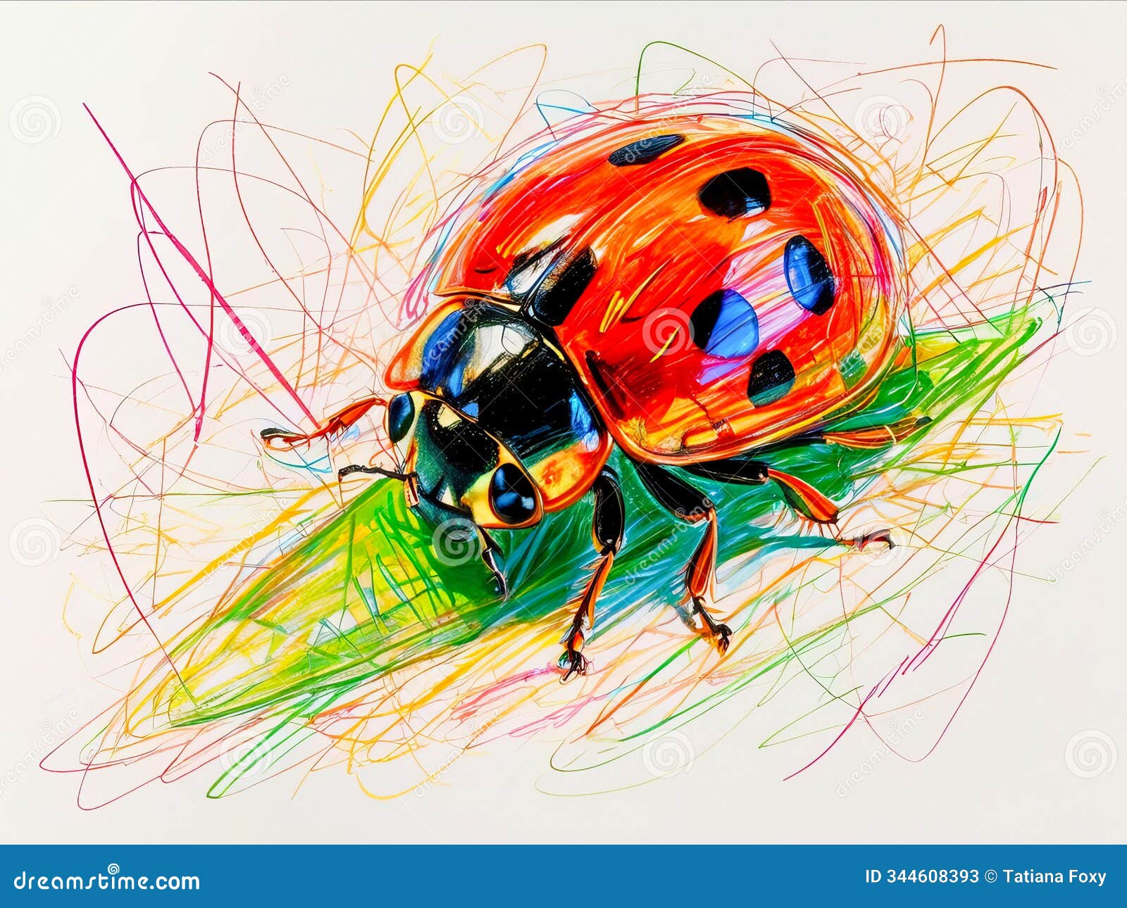 Ladybug in Chaotic Wax Crayon Drawing Style Stock Image - Image of ...