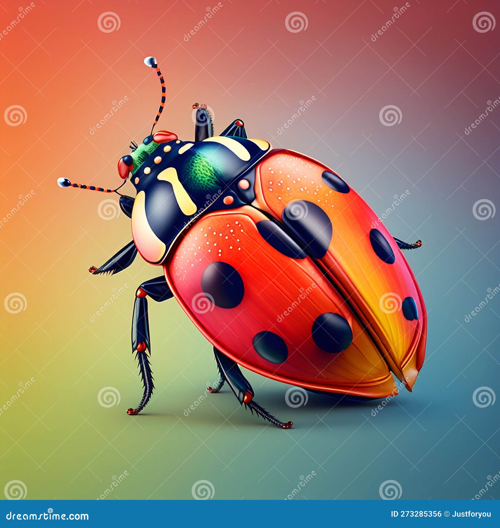 Ladybug Colorful Illustration Closeup. Generative AI Stock Illustration ...