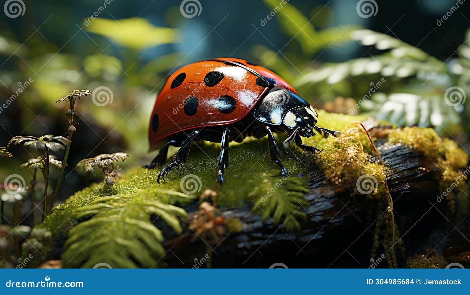 Ladybug Crawling on Green Leaf in the Meadow Generated by AI Stock ...
