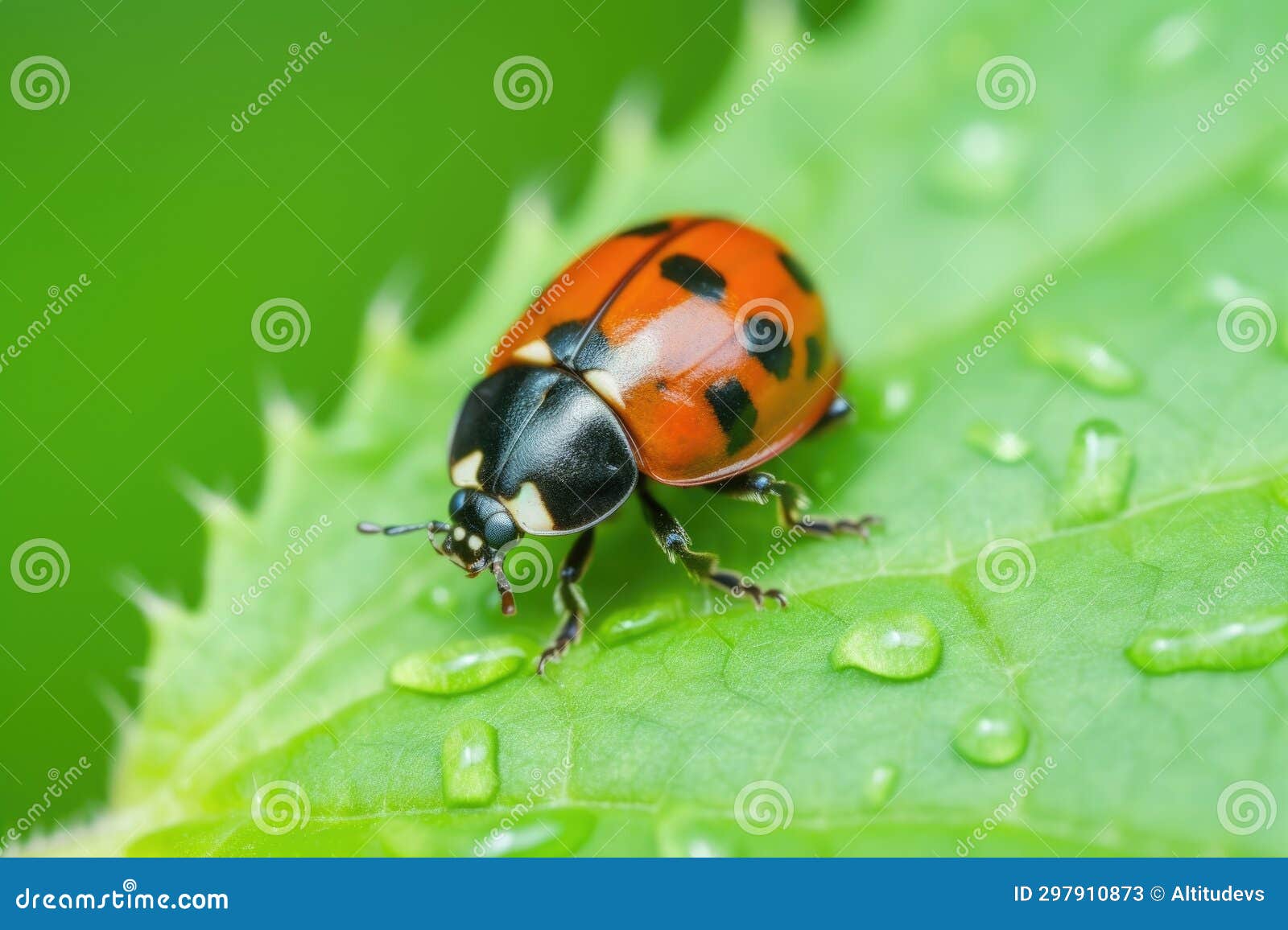 Ladybug Crawling on a Green Meadow Leaf Stock Image - Image of nature ...