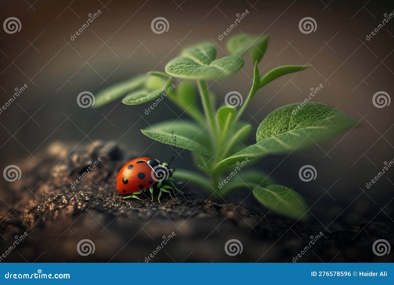 Ladybug Crawling on Green Shoot, Close-up Insect Life. Generative AI ...