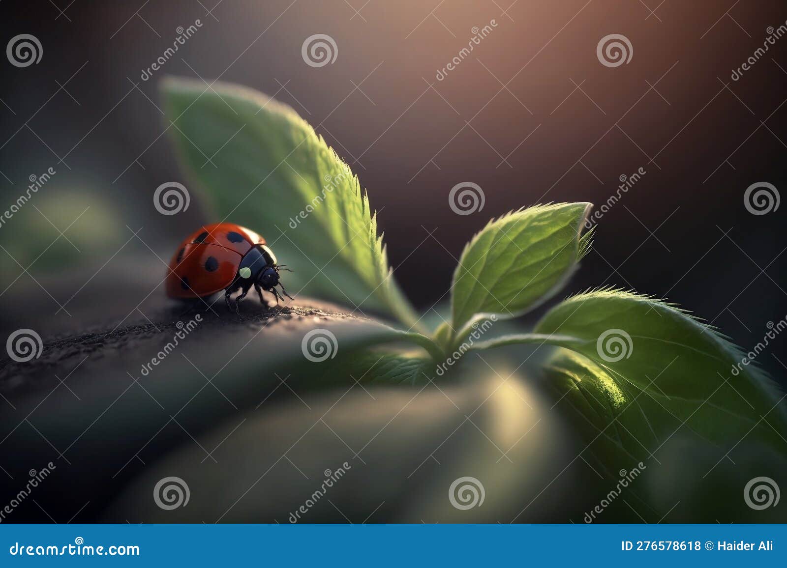 Ladybug Crawling on Green Shoot, Close-up Insect Life. Generative AI ...