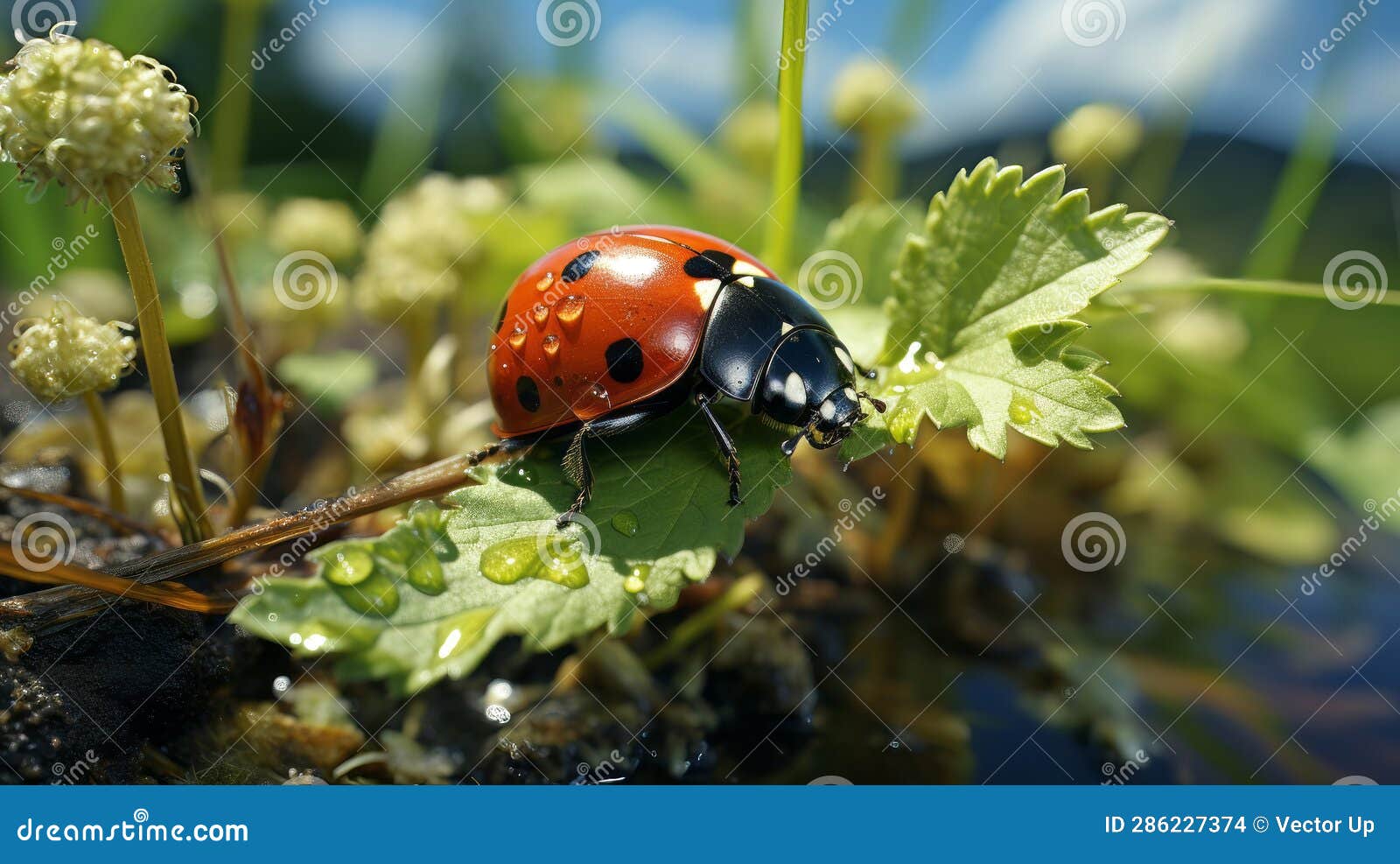 A Ladybug Crawling on a Leaf Watercolour Style. Generative AI. Stock ...