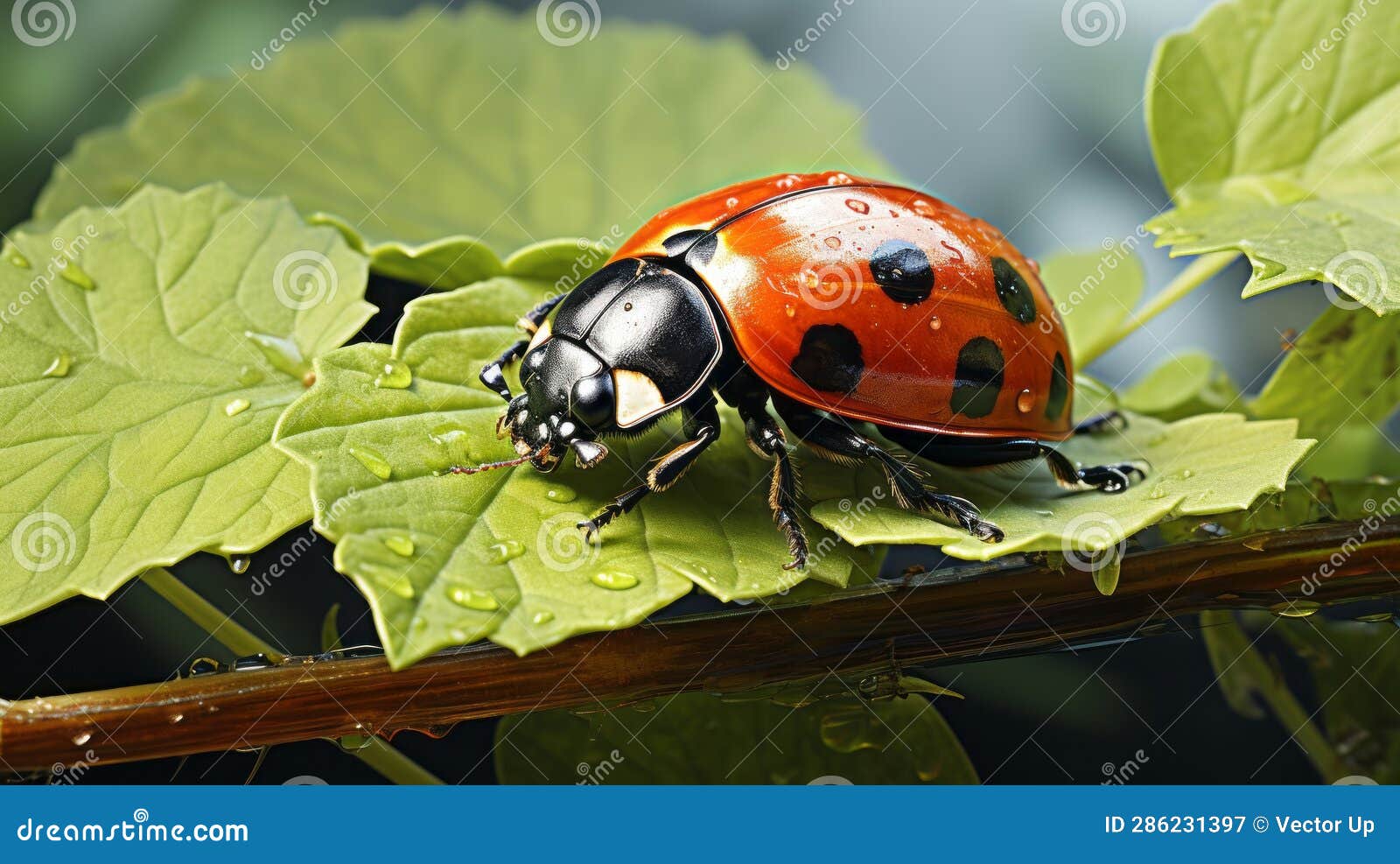 A Ladybug Crawling on a Leaf Watercolour Style. Generative AI. Stock ...