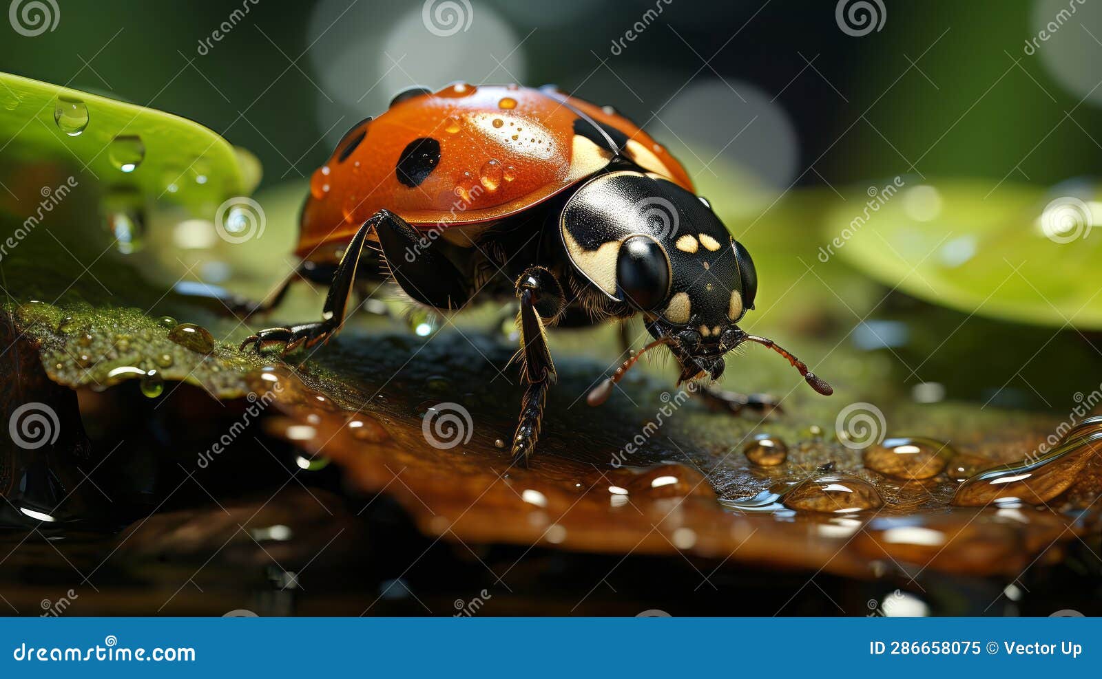 A Ladybug Crawling on a Leaf Watercolour Style. Generative AI. Stock ...