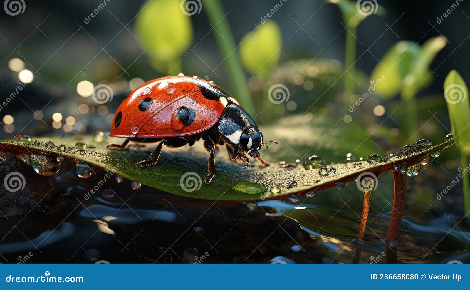A Ladybug Crawling on a Leaf Watercolour Style. Generative AI. Stock ...