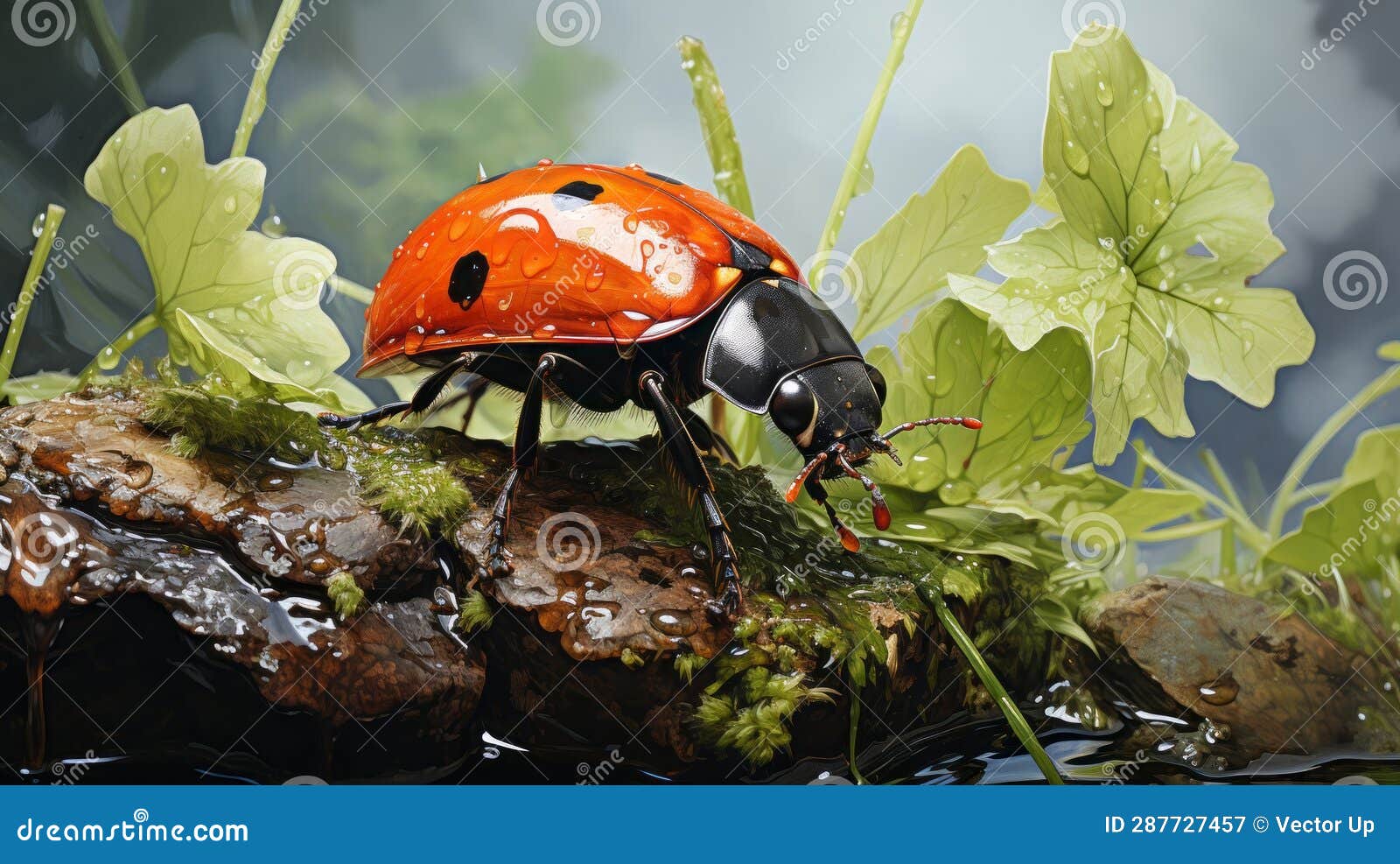 A Ladybug Crawling on a Leaf Watercolour Style. Generative AI. Stock ...