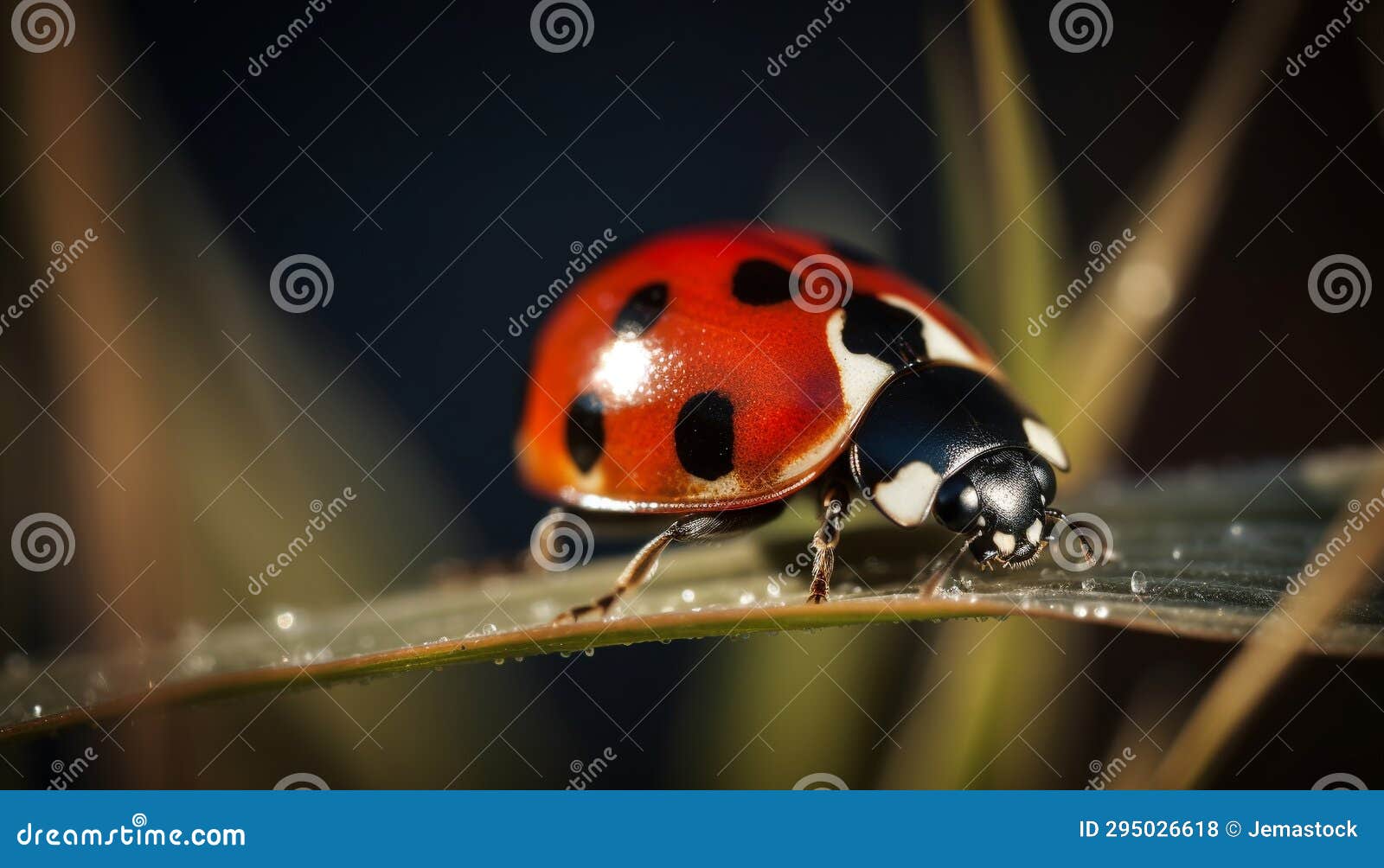 A Ladybug Crawls on a Wet Leaf in the Meadow Generated by AI Stock ...