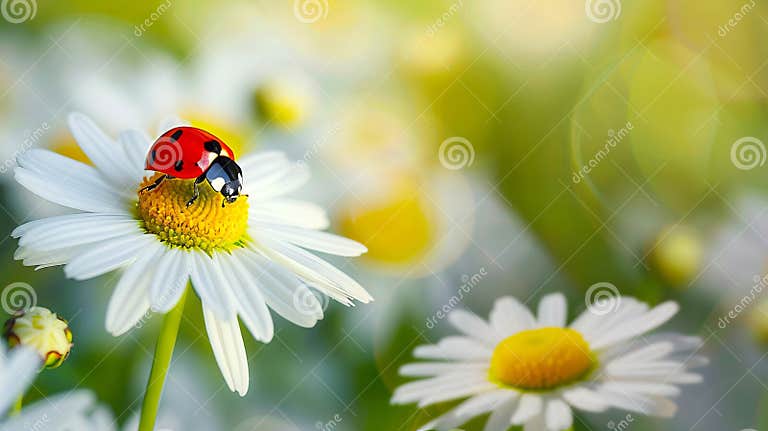 Ladybug on a daisy flower stock photo. Image of yellow - 327024972