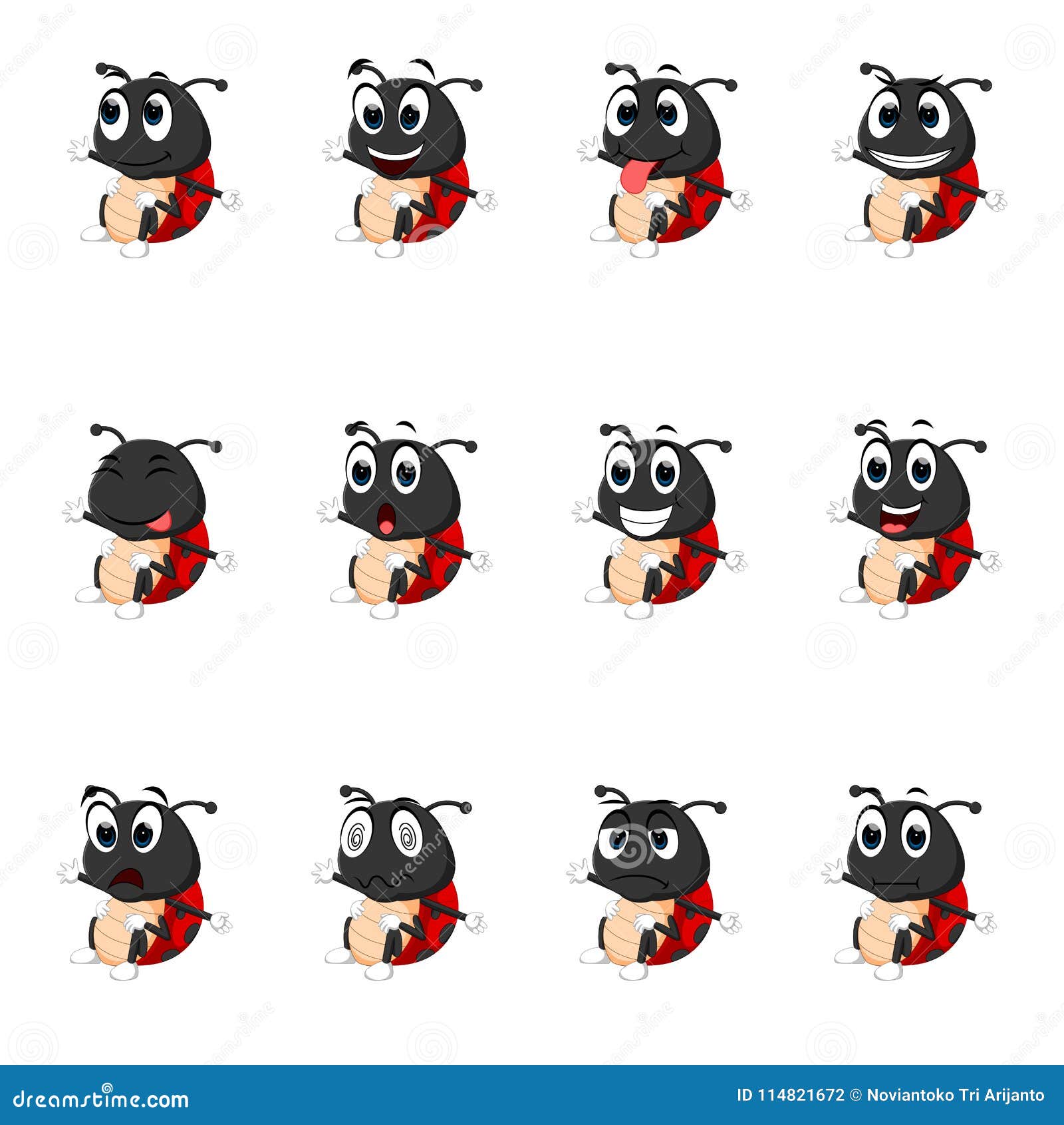 Ladybug with Different Facial Expressions and Different Color Stock ...