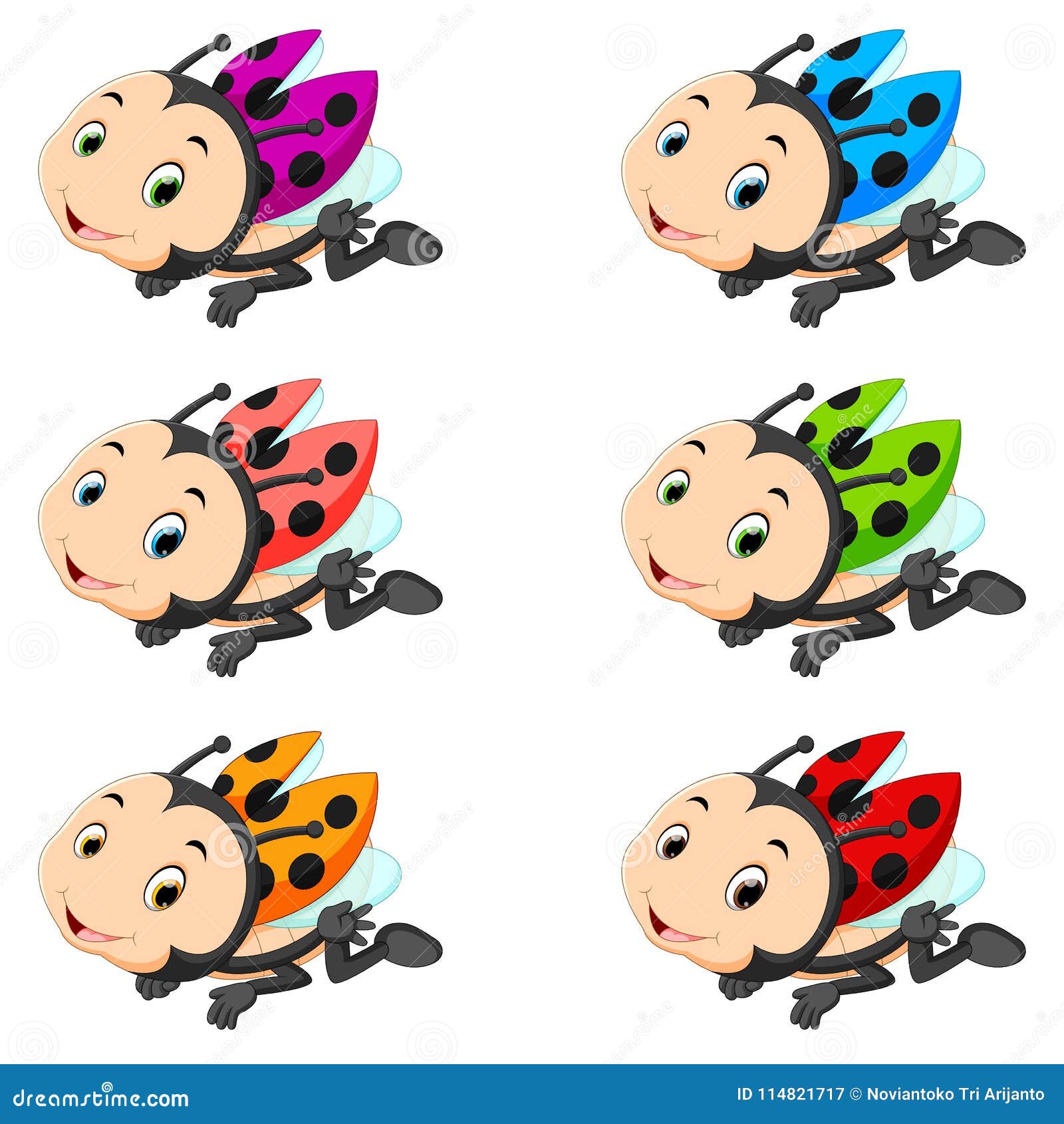 Ladybug with Different Facial Expressions and Different Color Stock ...