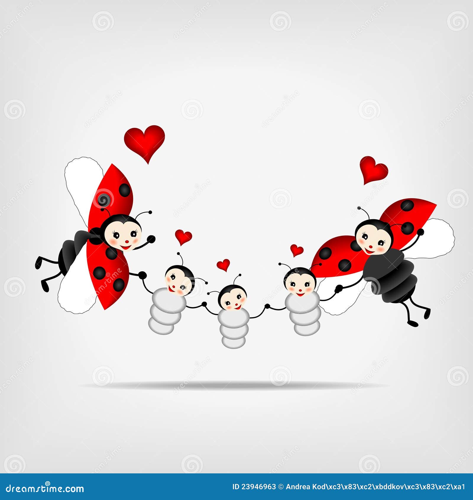 Ladybug Parents And Their Lovely Little Kids Set, Happy Insect Families ...