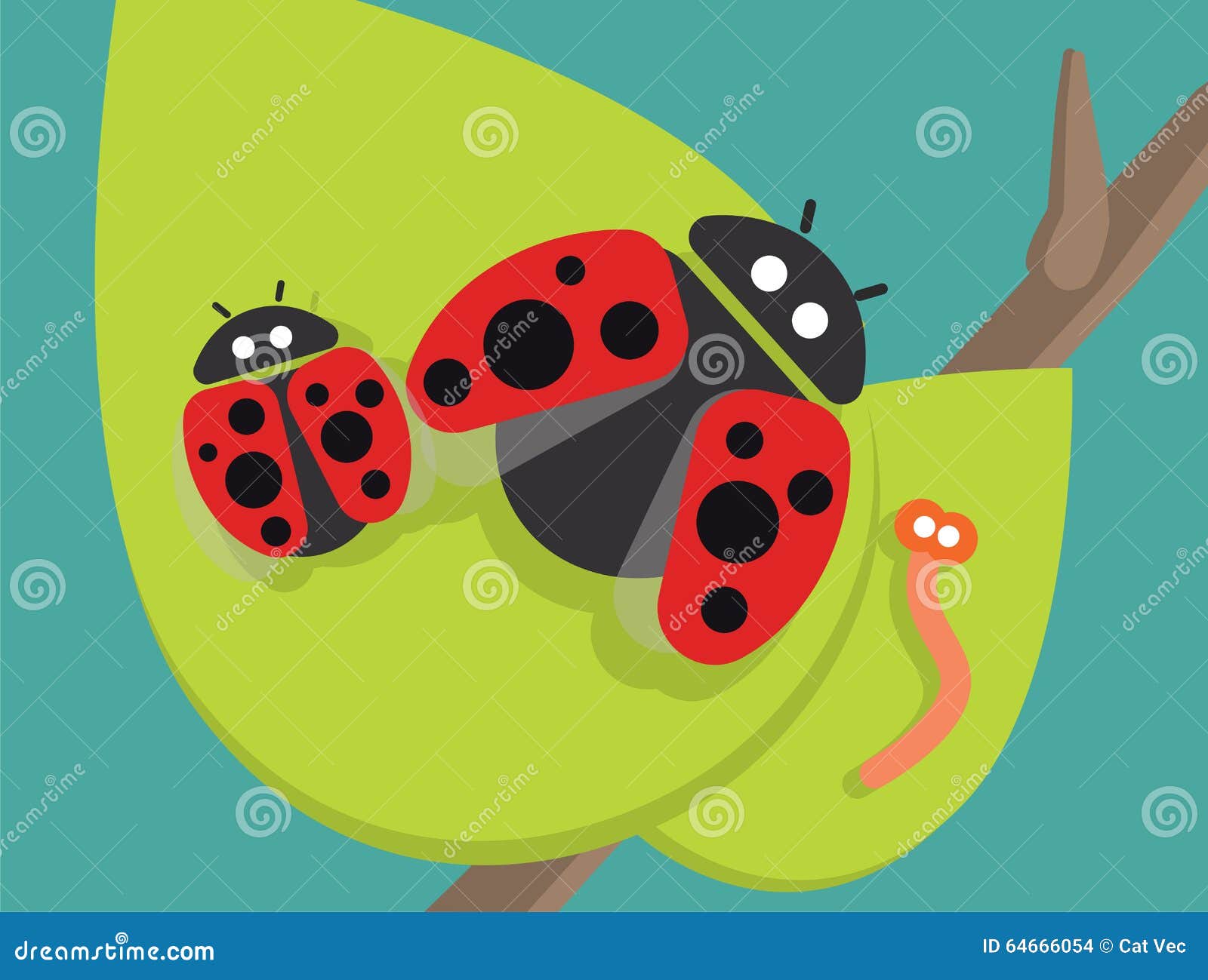 Ladybug Family on Green Leaf Stock Illustration - Illustration of ...