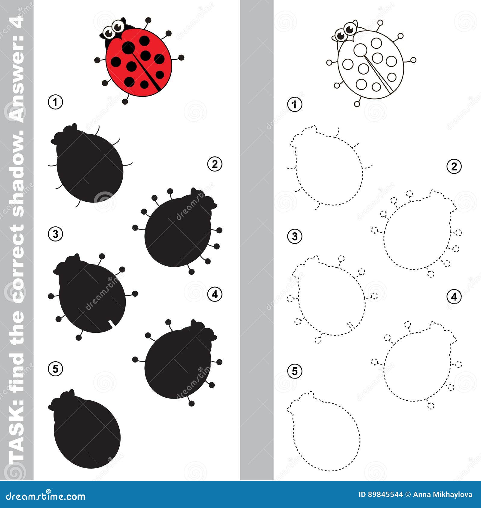 Ladybug. Find True Correct Shadow. Stock Vector - Illustration of ...
