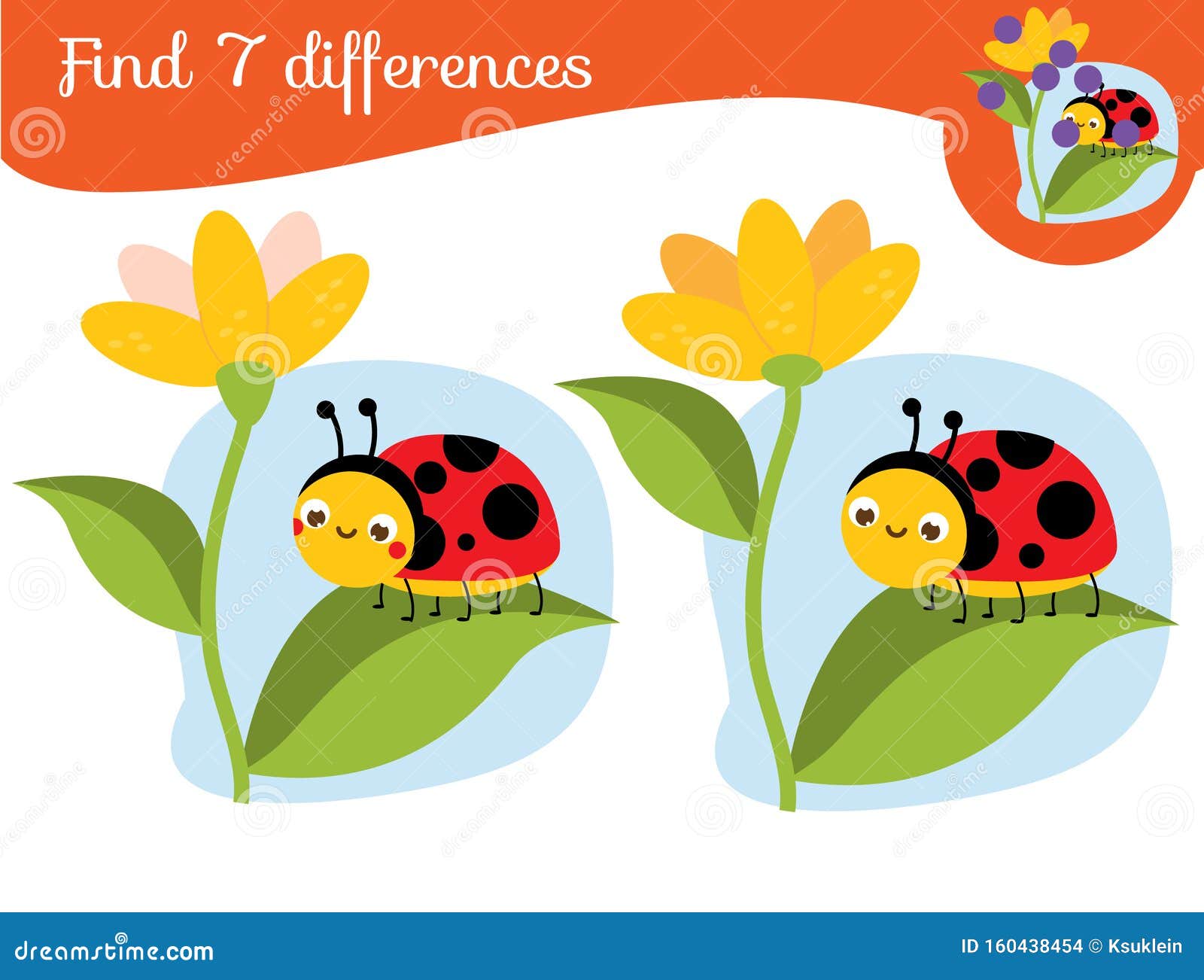 Ladybug on Flower. Find the Differences Educational Children Game Stock ...