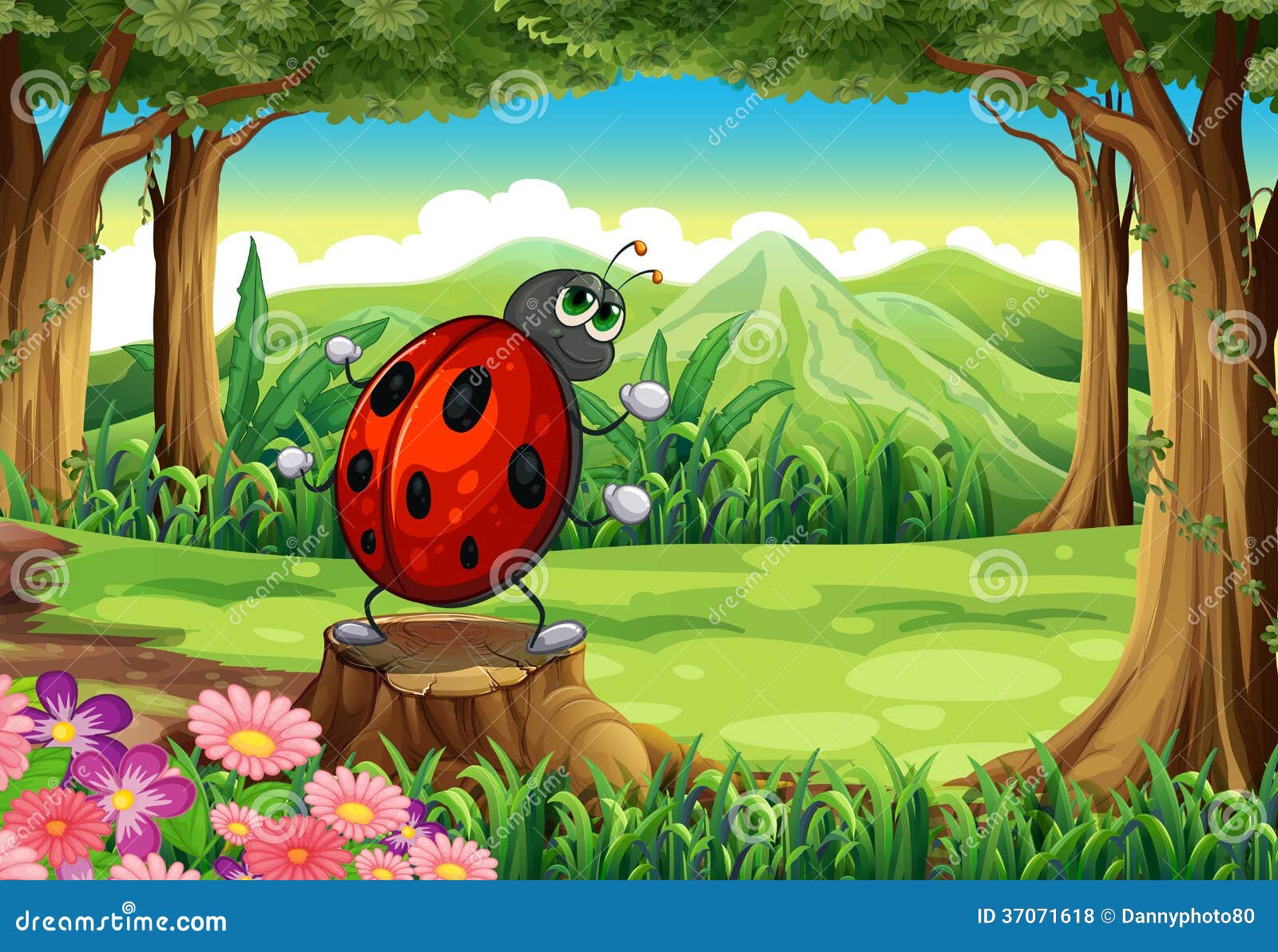 A Ladybug at the Forest Standing Above the Stump Stock Illustration ...