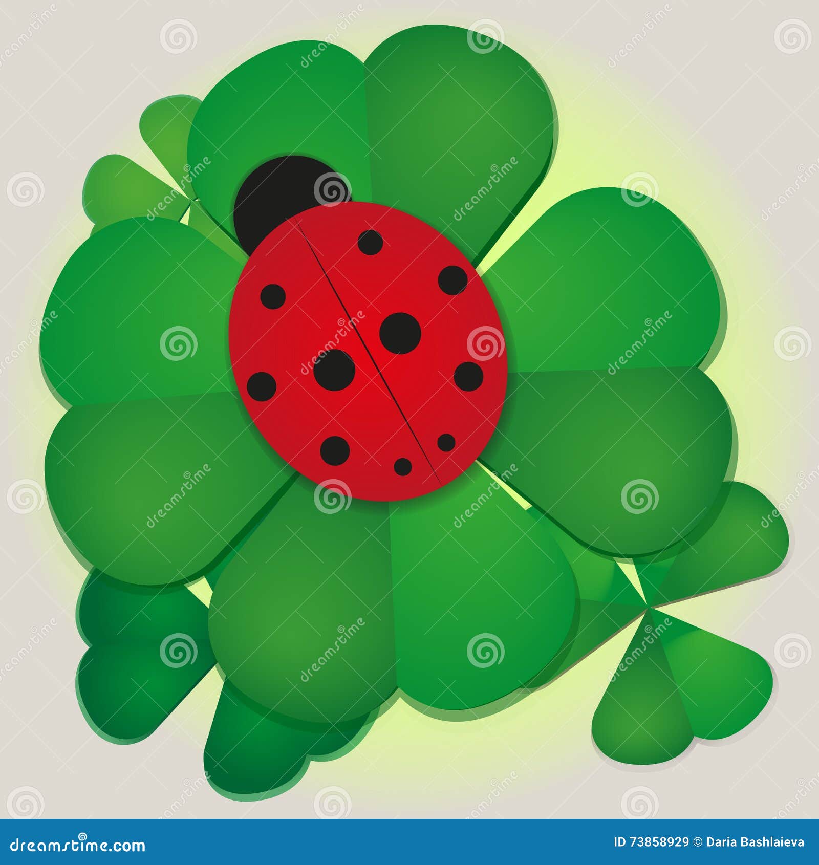 Ladybug on a Four-leaf Clover Stock Illustration - Illustration of ...